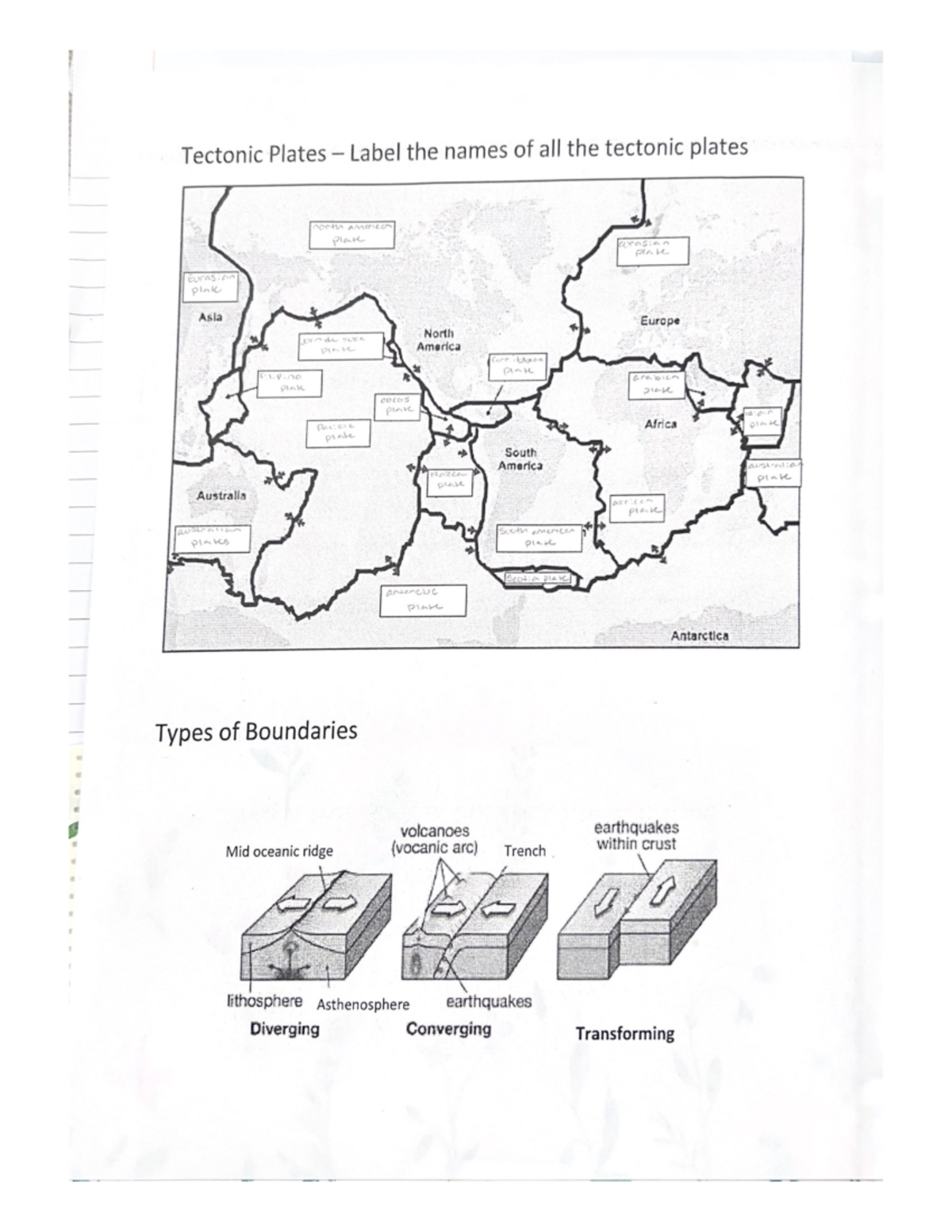 Tectonic Plates - Label the names of all the tectonic plates - Studocu