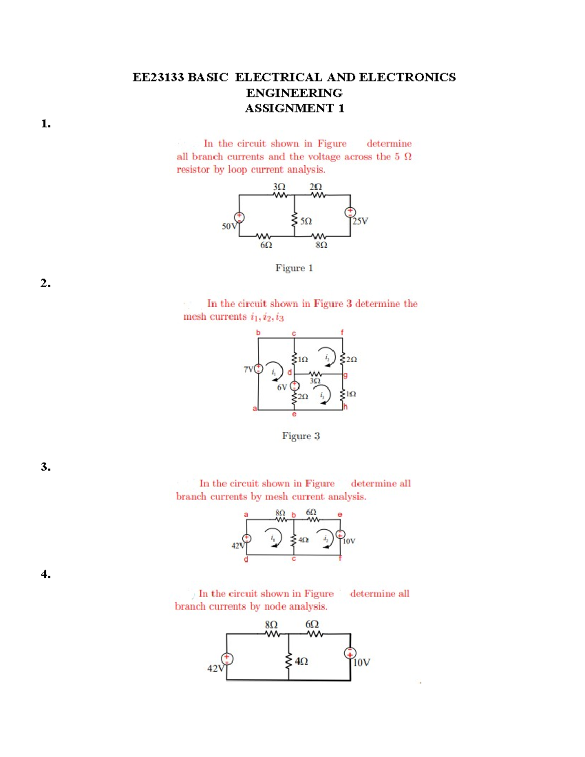 EE23133 BEEE assignment 1 questions - Electrical and Electronics Engineering - EE23133 BASIC ...