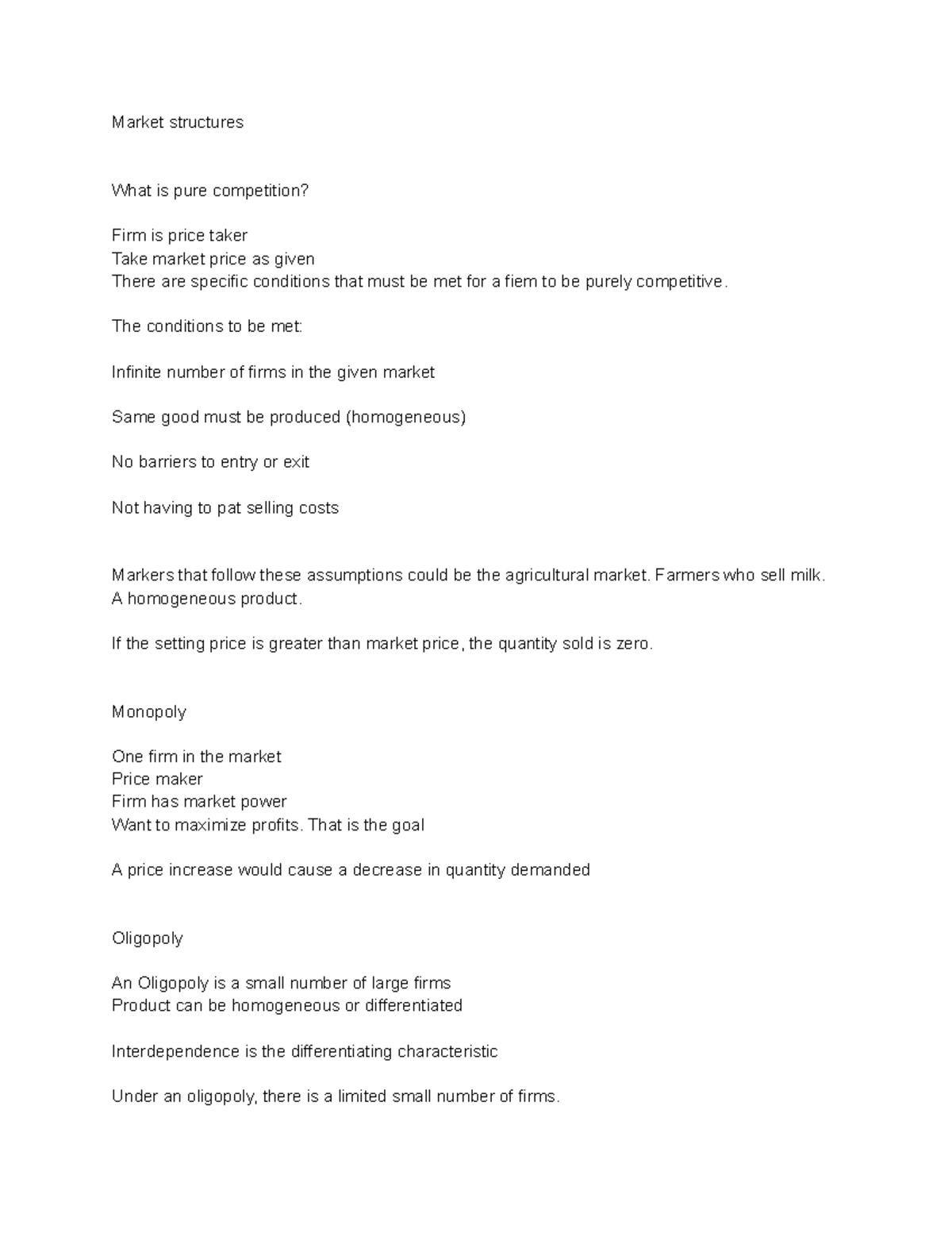 Market structures - notes on oligopoly, perfect competition - Market ...
