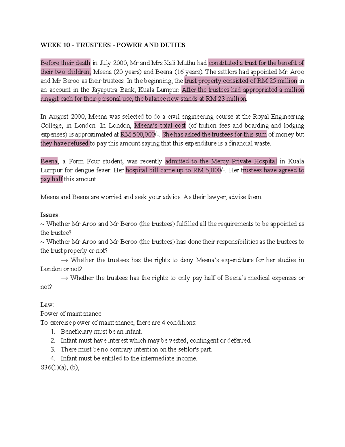 Trust LAW - Power AND Duties OF Trustees - WEEK 10 - TRUSTEES - POWER AND DUTIES Before their ...