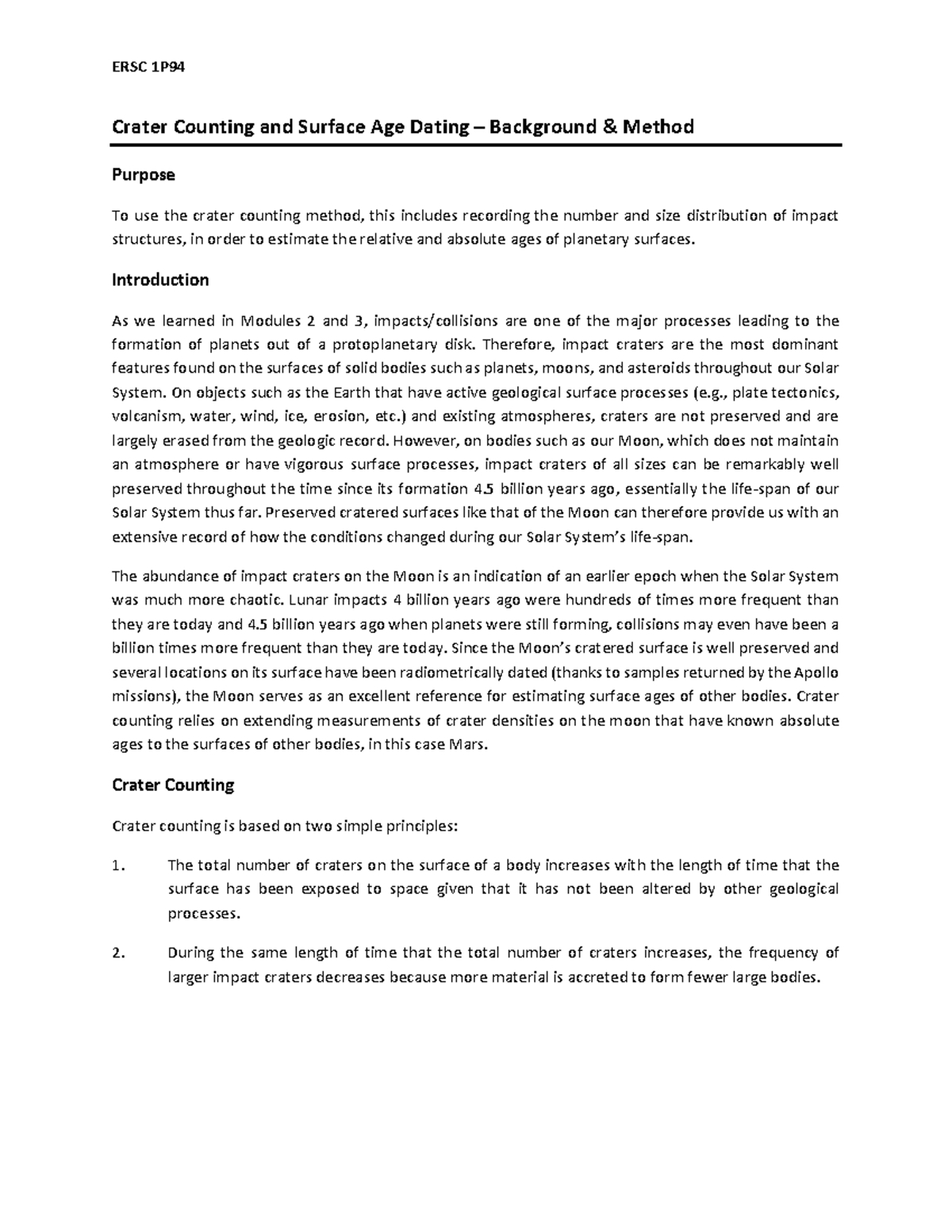Crater Counting Background and Method - Crater Counting and Surface Age Dating – Background ...