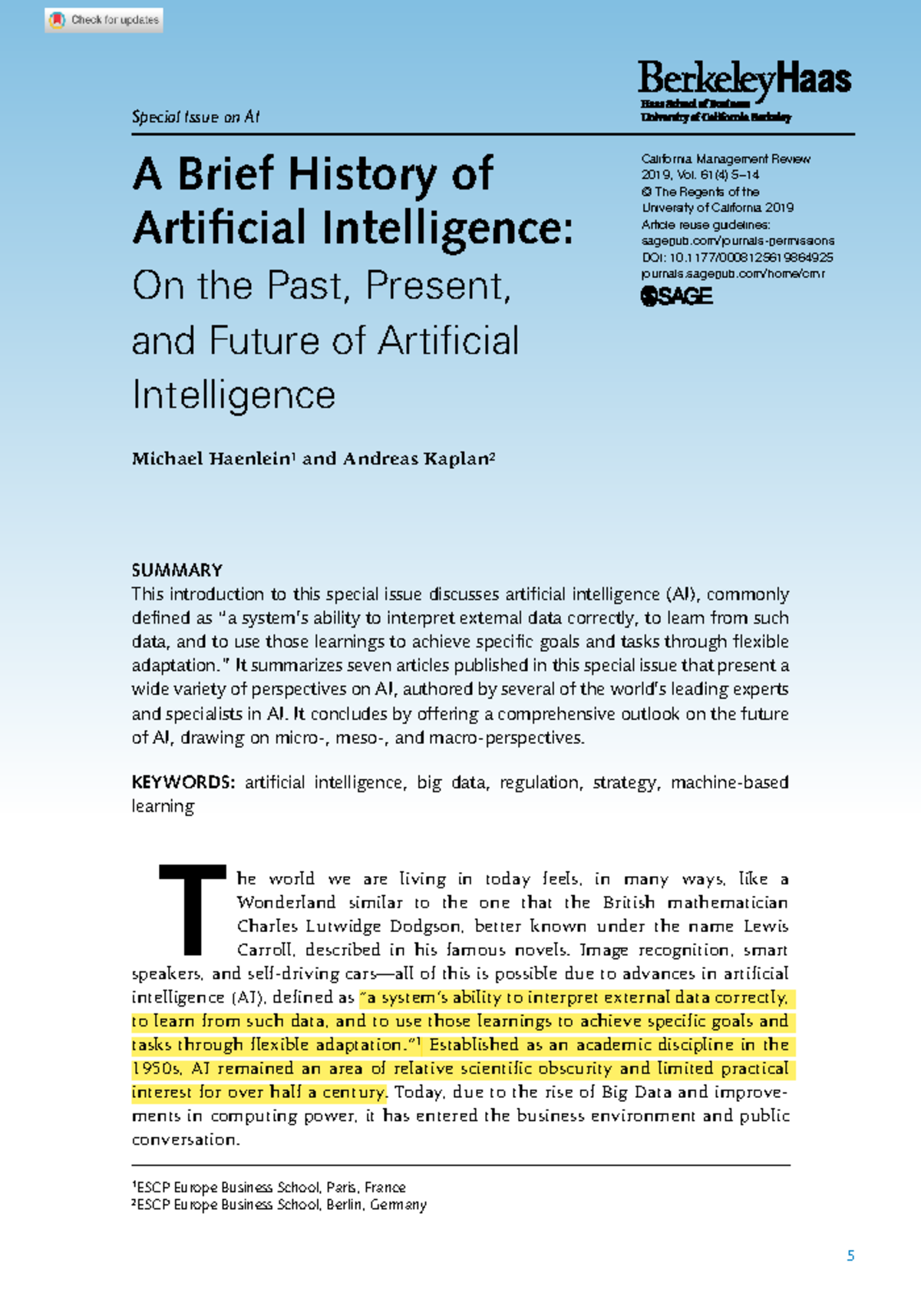 Haenlein kaplan 2019 a brief history of artificial intelligence on the ...