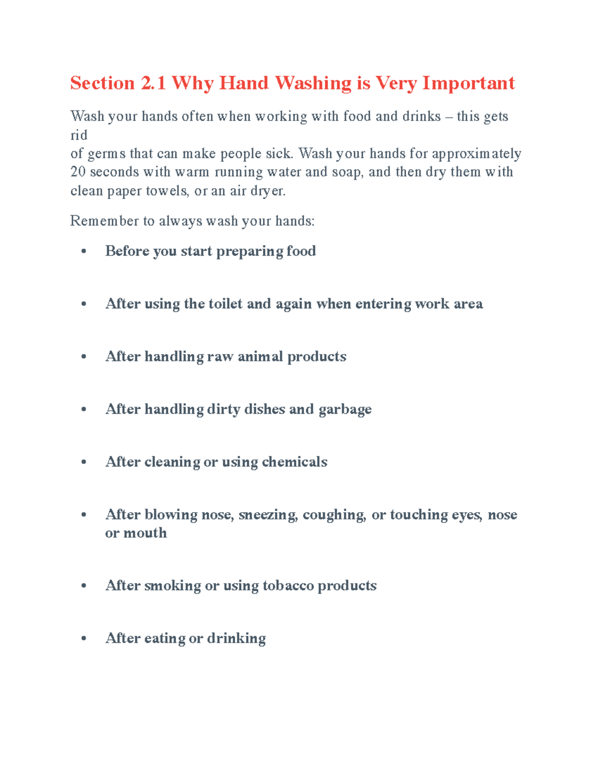 Food3 - textbook - Section 2 Why Hand Washing is Very Important Wash ...