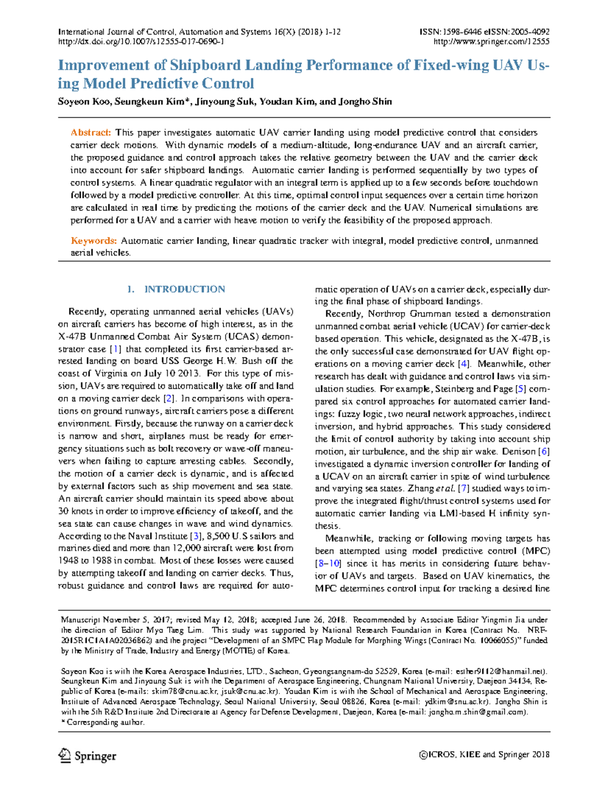 Improvement of Shipboard Landing Performance of Fixed-wing UAV Using ...