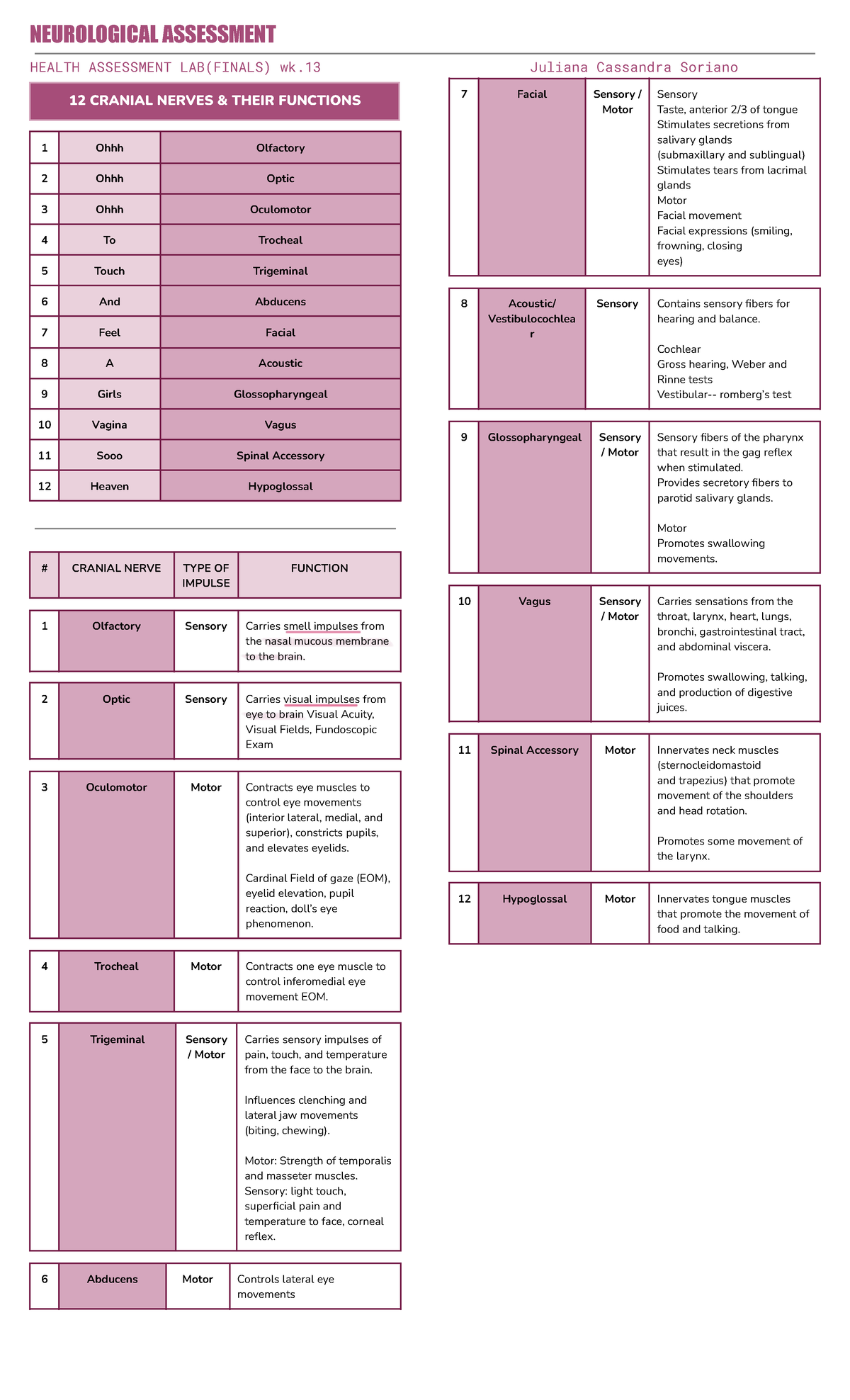 Neurological Assessment LAB - NEUROLOGICAL ASSESSMENT HEALTH ASSESSMENT ...