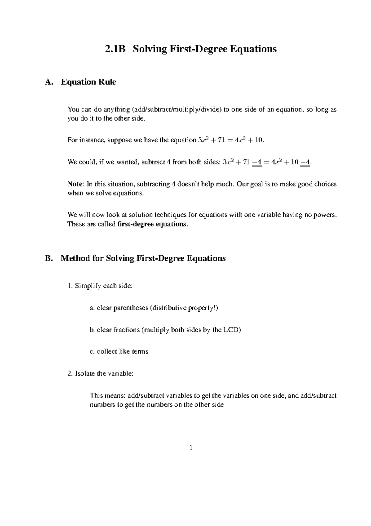 2 1B Solving First Degree Equations Equation Rule You Can Do Anything
