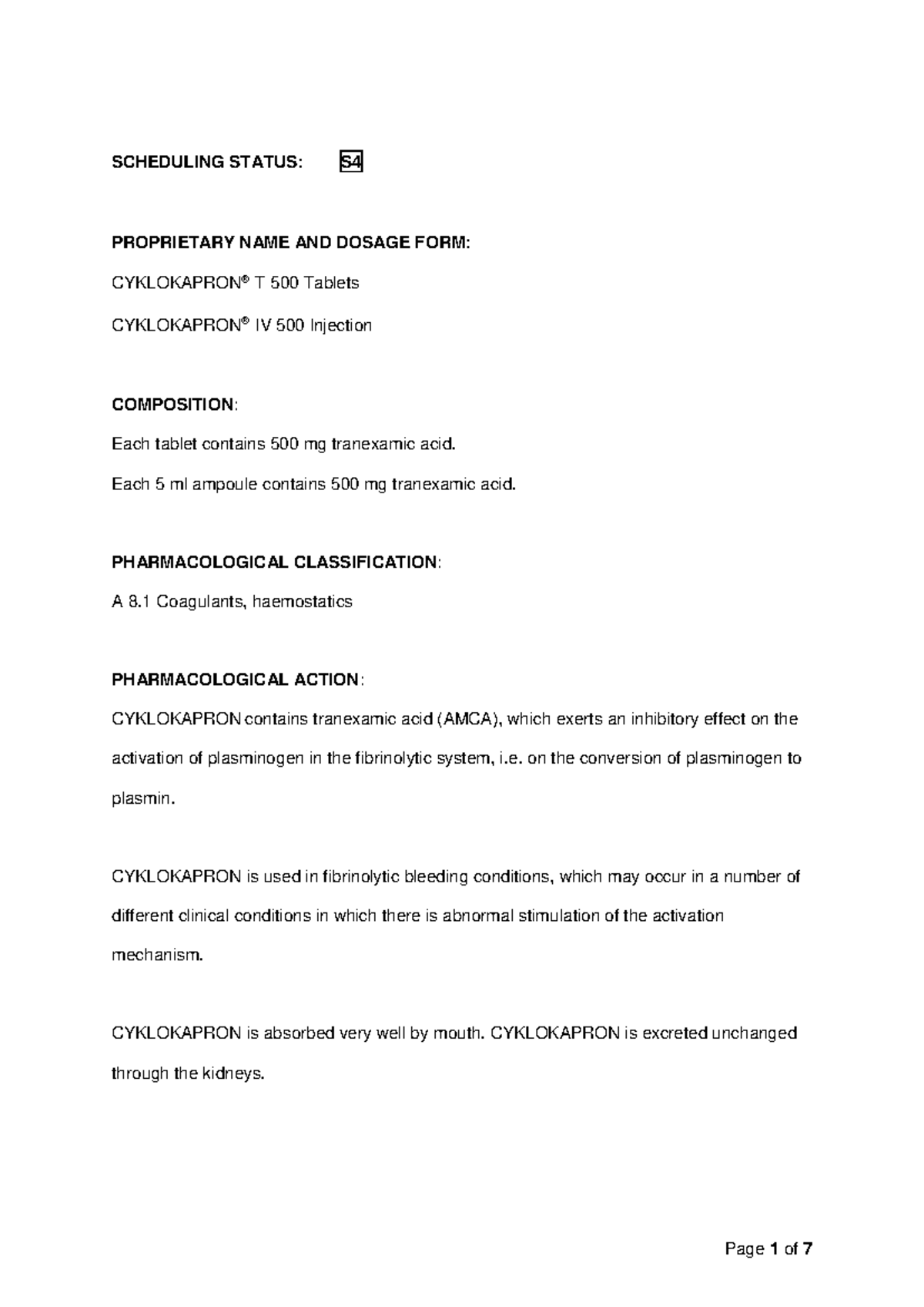 Cyklokapron PI Pfizer MCC-format-17-April-2019 - SCHEDULING STATUS: S ...