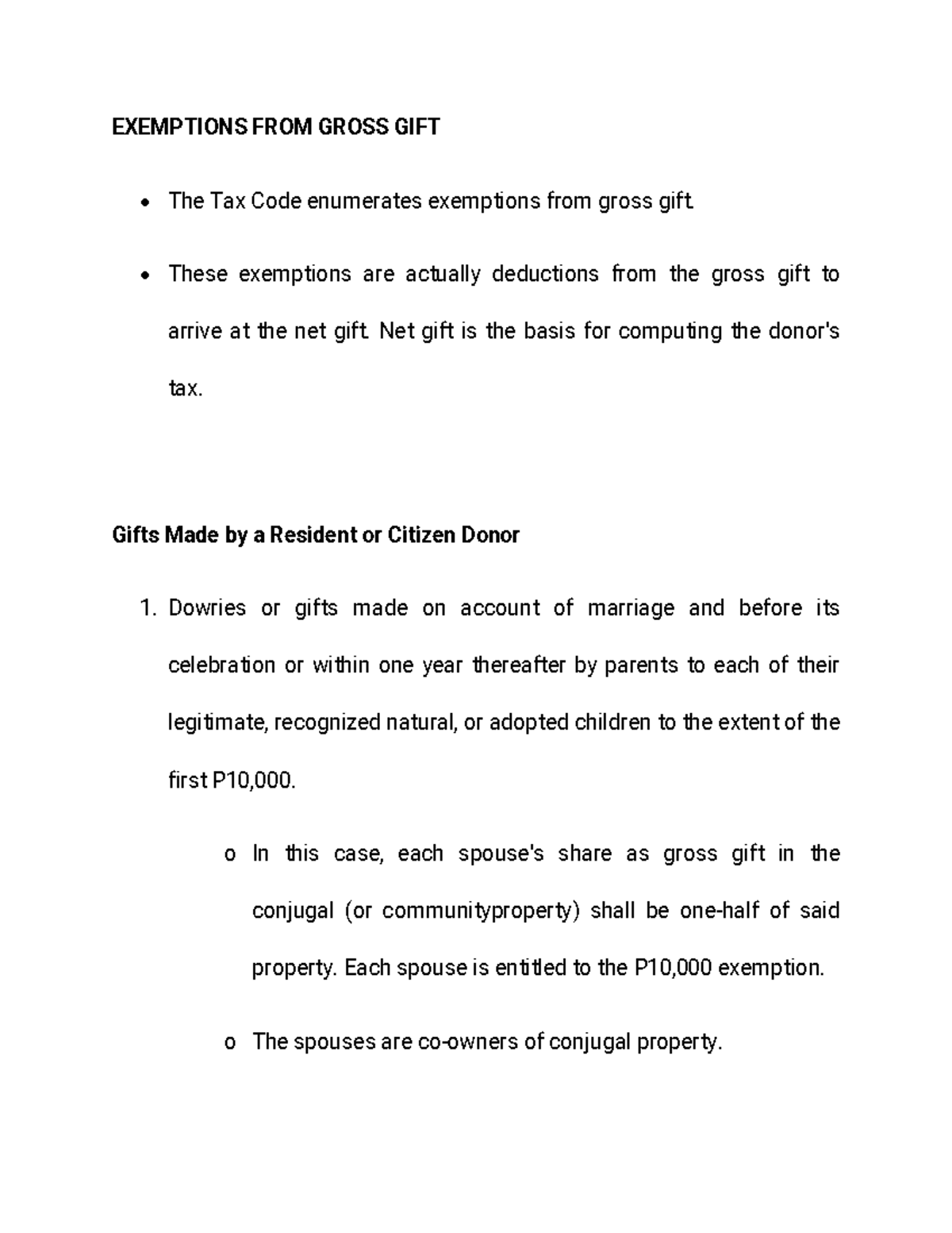 Exemptions FROM Gross GIFT - EXEMPTIONS FROM GROSS GIFT The Tax Code ...