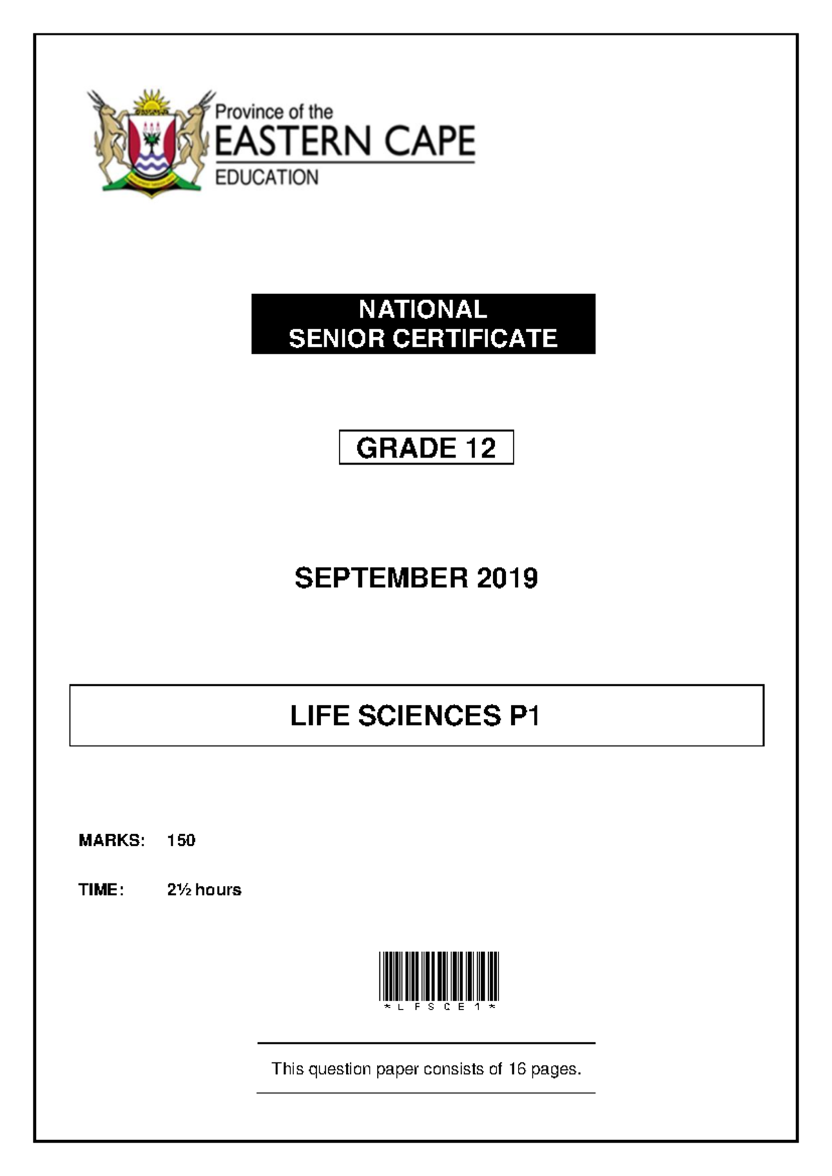 LIFE Sciences P1 QP SEPT2019 English final-1 - NATIONAL SENIOR ...