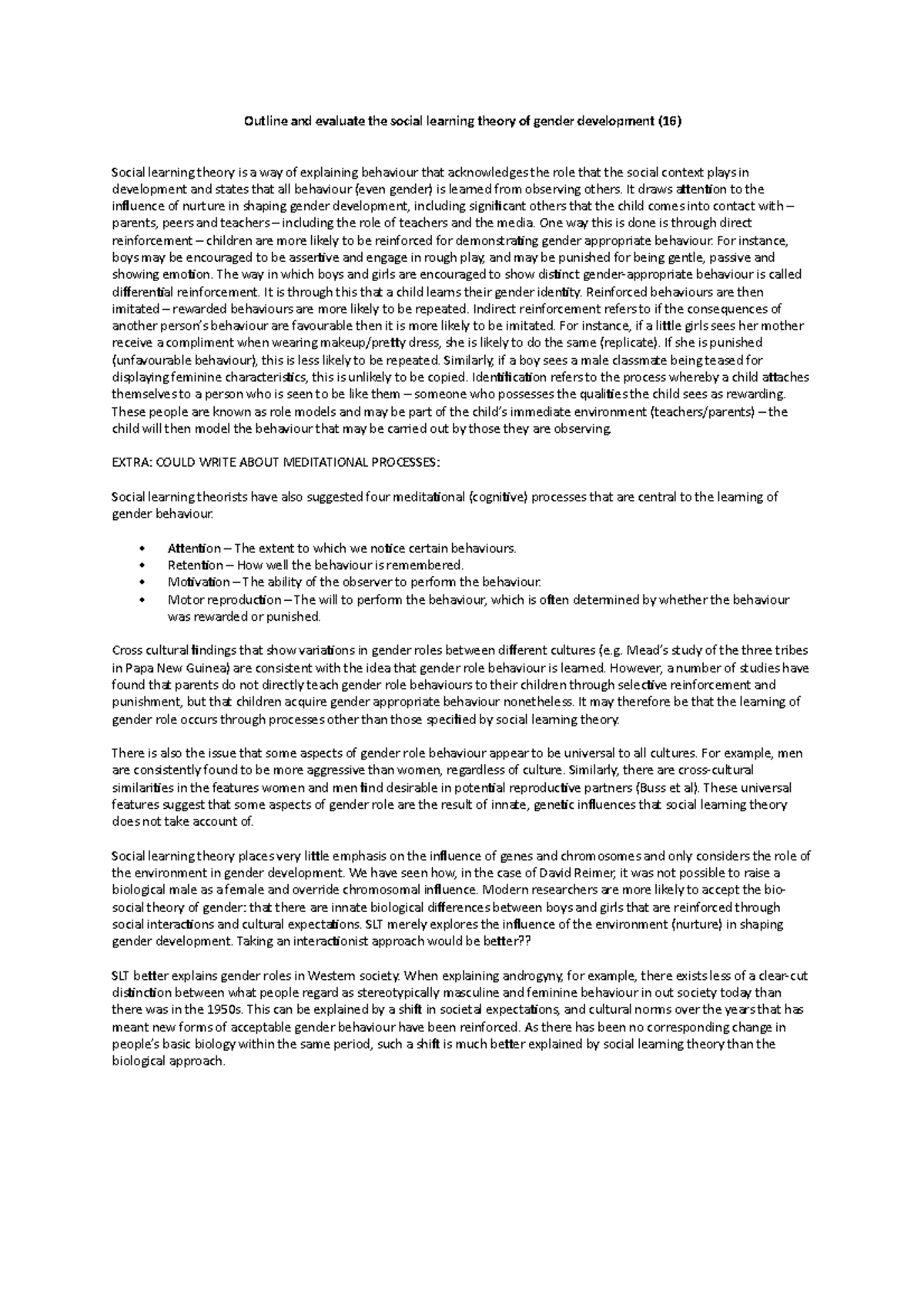 Outline and evaluate the social learning theory of gender development ...