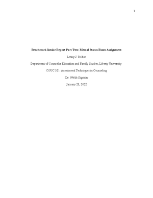 Bolton L COUC521 Exploring Reliability Validity Assignment - 1 Benchmark Exploring Reliability ...