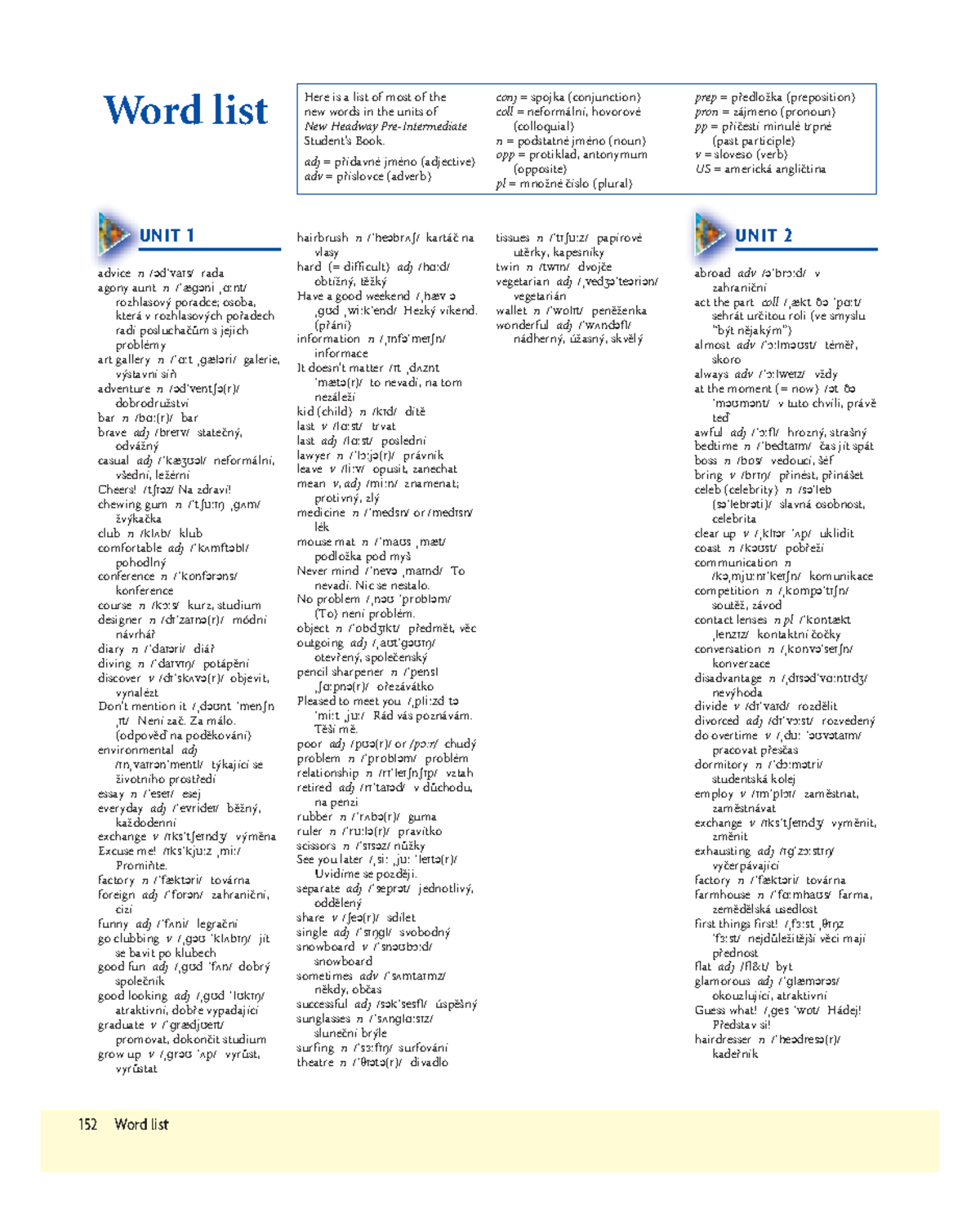 New Headway Pre-Intermediate 3rd Edition Wordlist - UNIT 1 advice n /@d ...