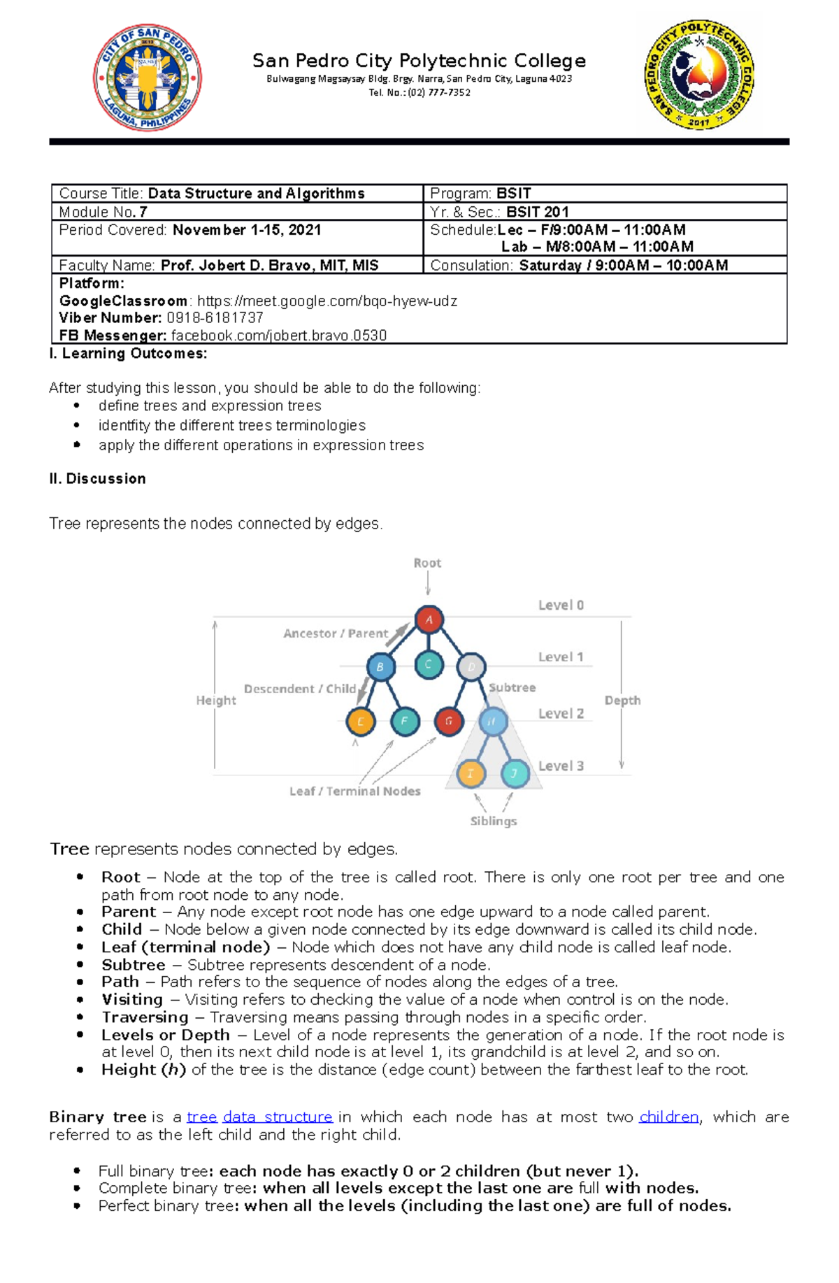 Bravo Data Struc Module#7 - San Pedro City Polytechnic College ...