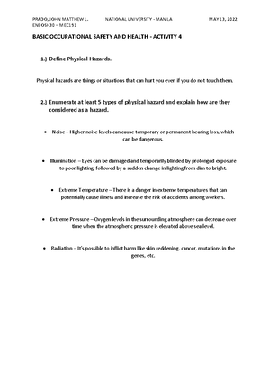 Basic Occupational Safety AND Health Activity 2 - PRADO, JOHN MATTHEW L ...