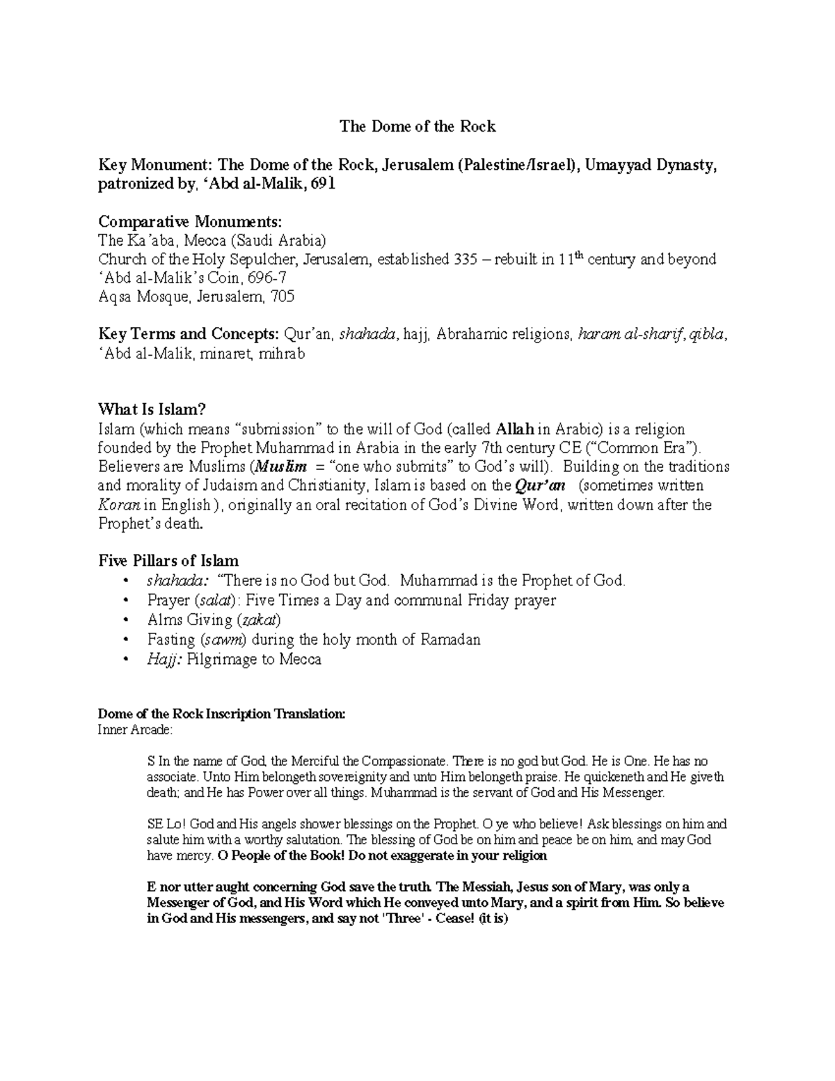 Dome of the rock terms - notes - The Dome of the Rock Key Monument: The ...