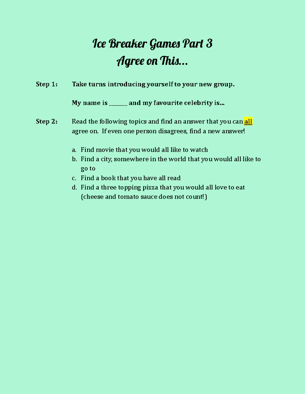 PPL Ice Breakers Part 3 - Fun - Ic Breaker Game Par 3 Agre o i... Step ...