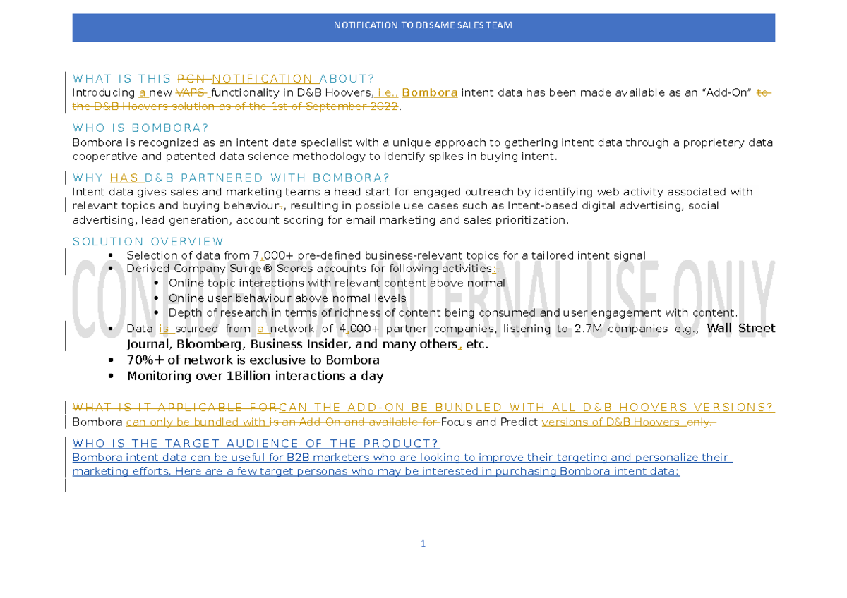 Introduction of a new Add-On to DB Hoovers Bombora - V.F Apr 28, 2023 ...