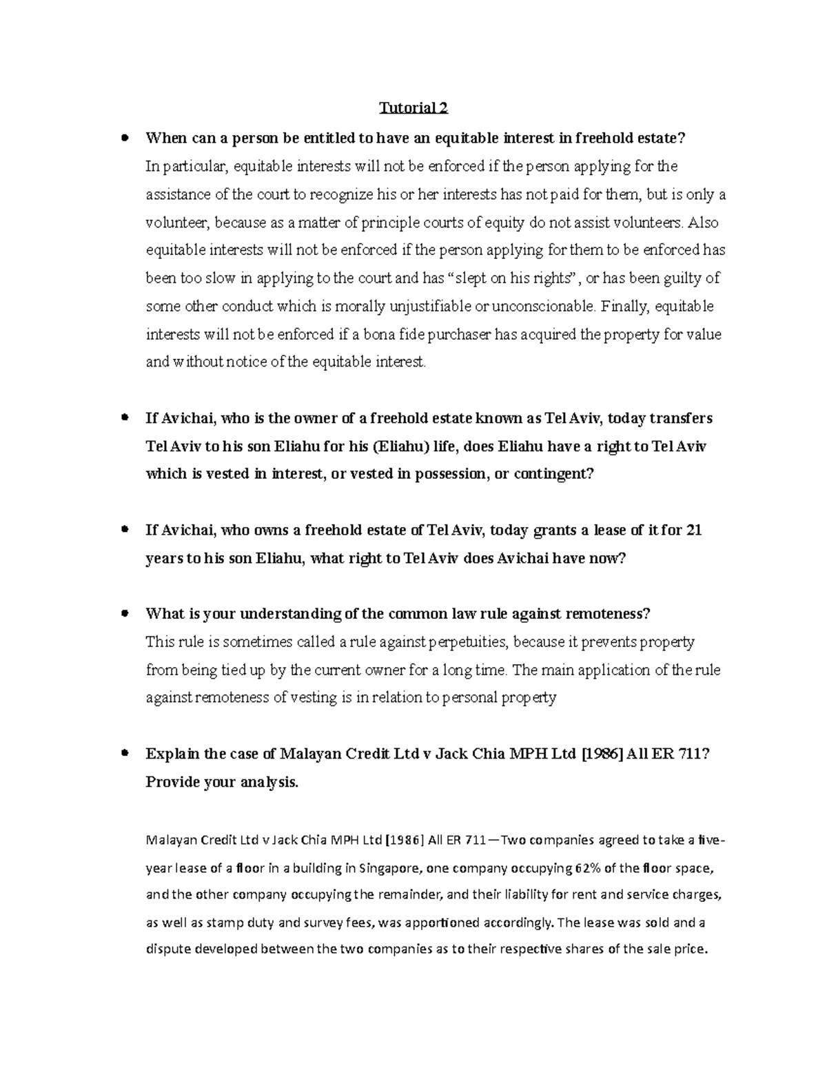 Tutorial For Property Law Tutorial 2 When Can A Person Be Entitled To
