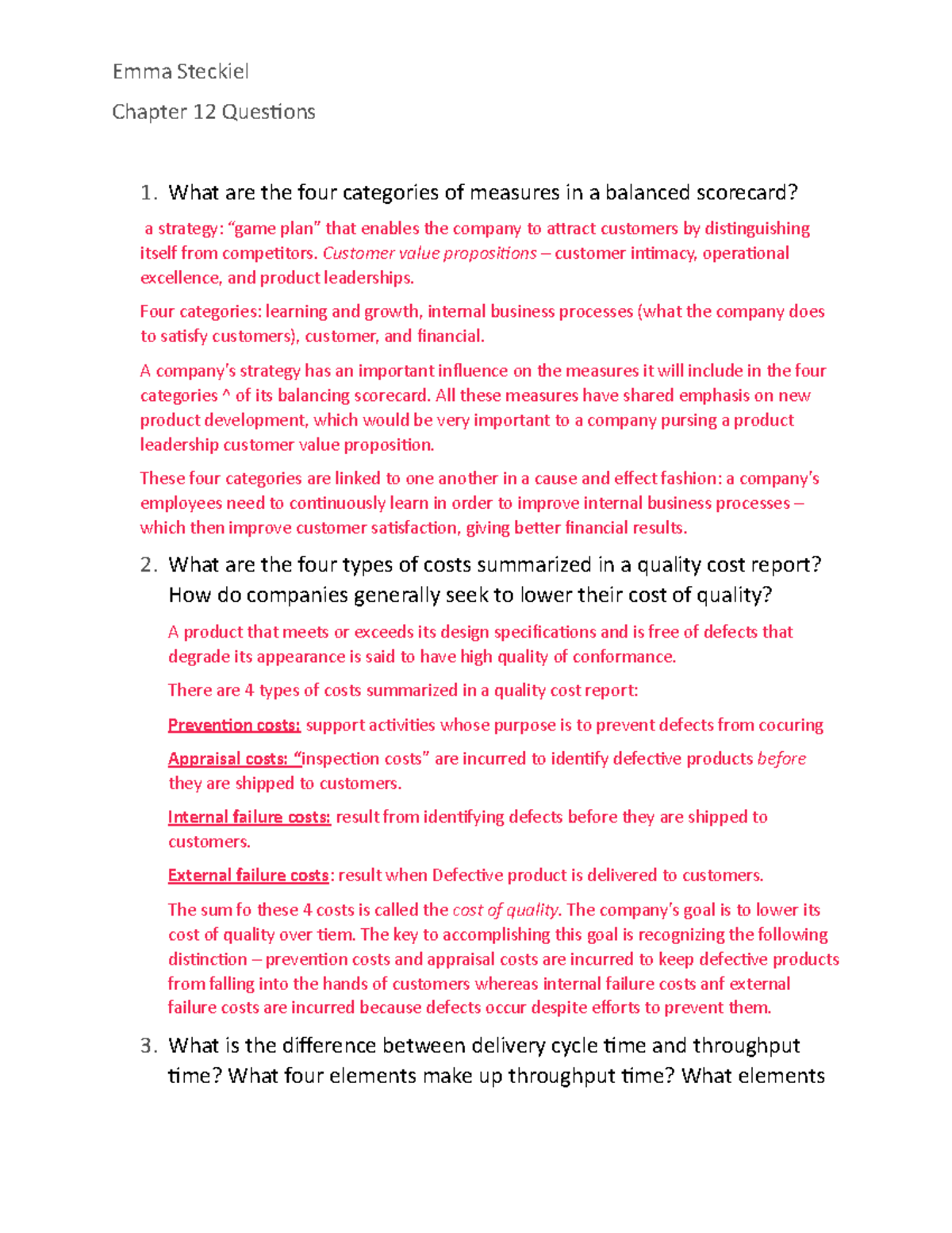 Chapter 12 Questions Managerial - Emma Steckiel Chapter 12 Questions ...