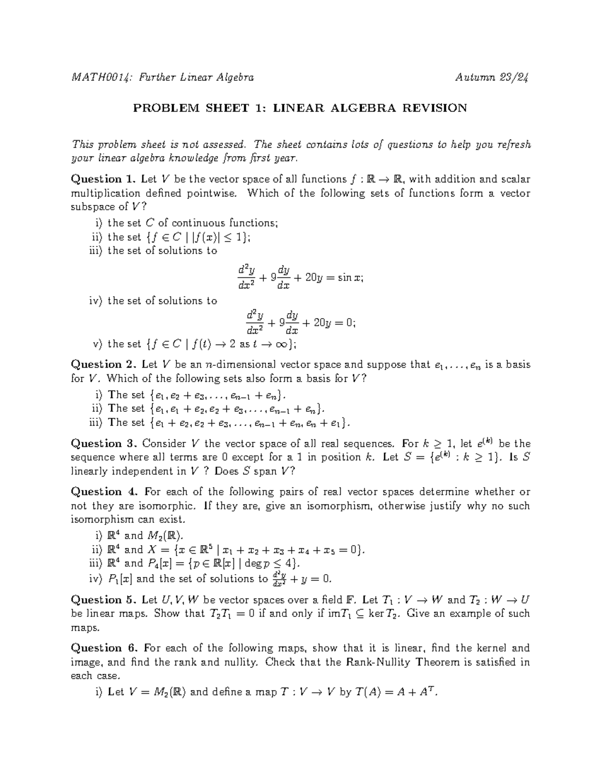 math0014 linear algebra 3 UCL national Taiwan university - MATH0014 ...