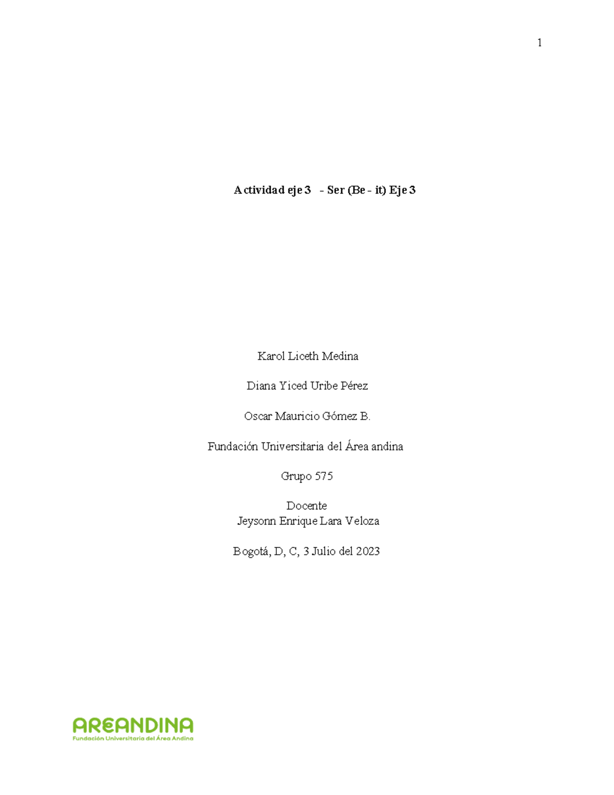 Eje 3 Ser (Be - it) - apoyo de actividad - Actividad eje 3 - Ser (Be ...