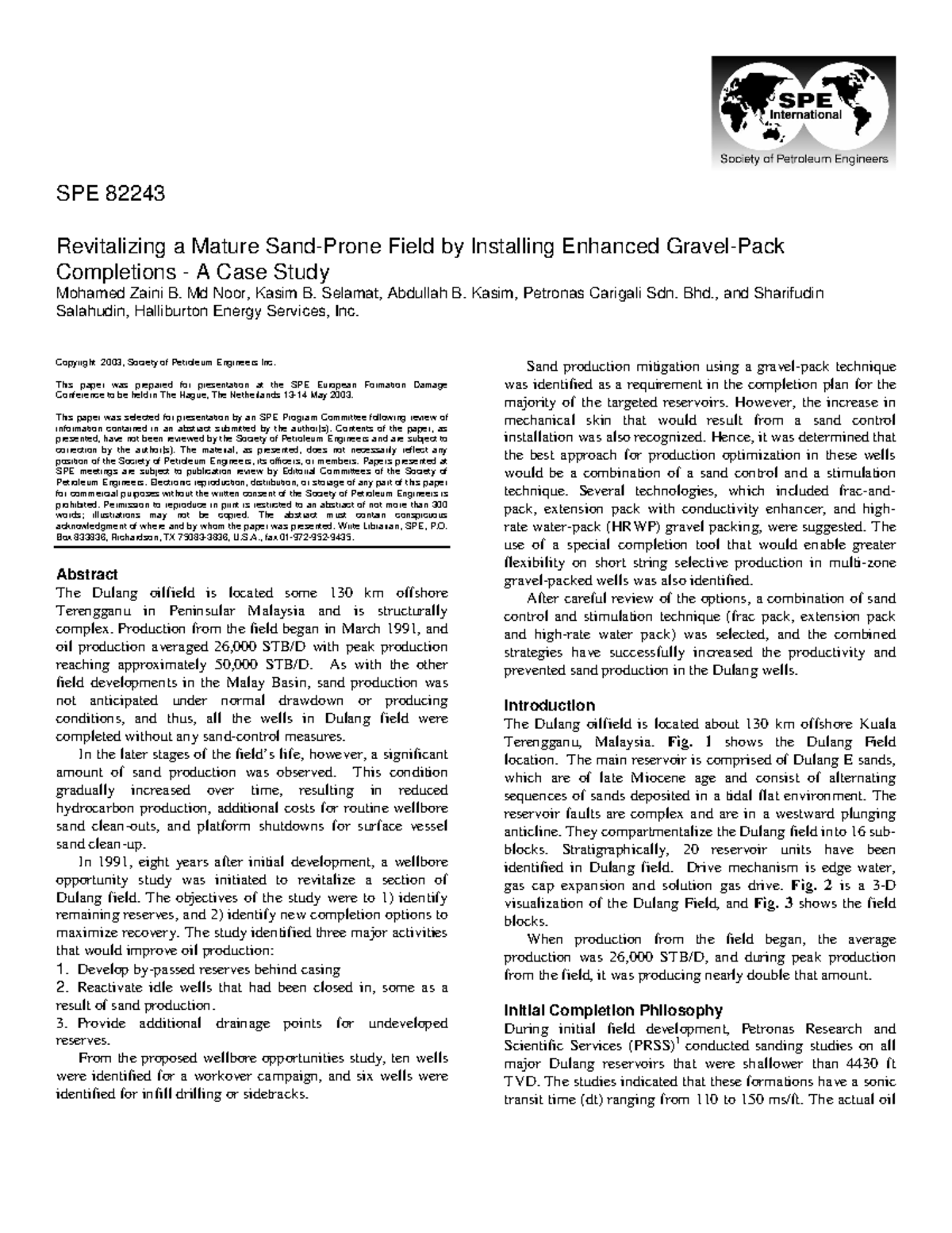 SPE 82243 Revitalizing A Mature SAND Prone Field BY Installing Enhanced ...