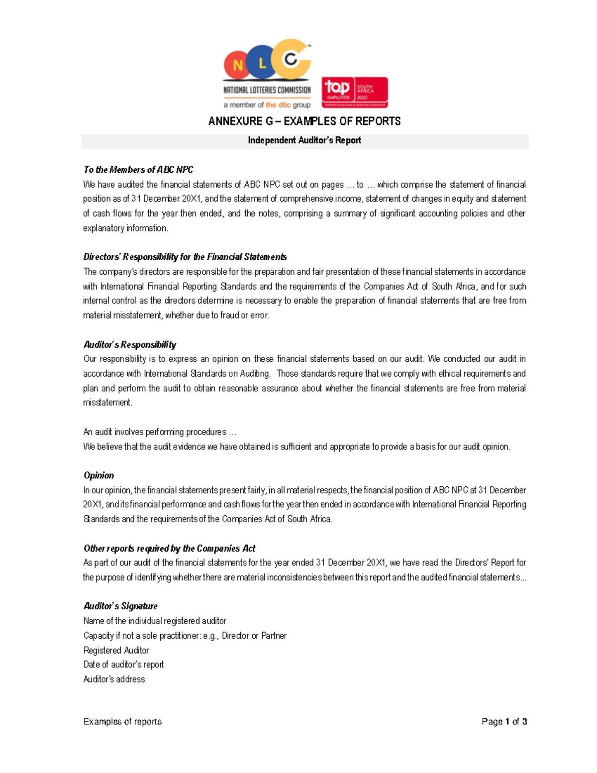 Examples of Independently Reviewed and Audit Reports Ann G - Examples ...