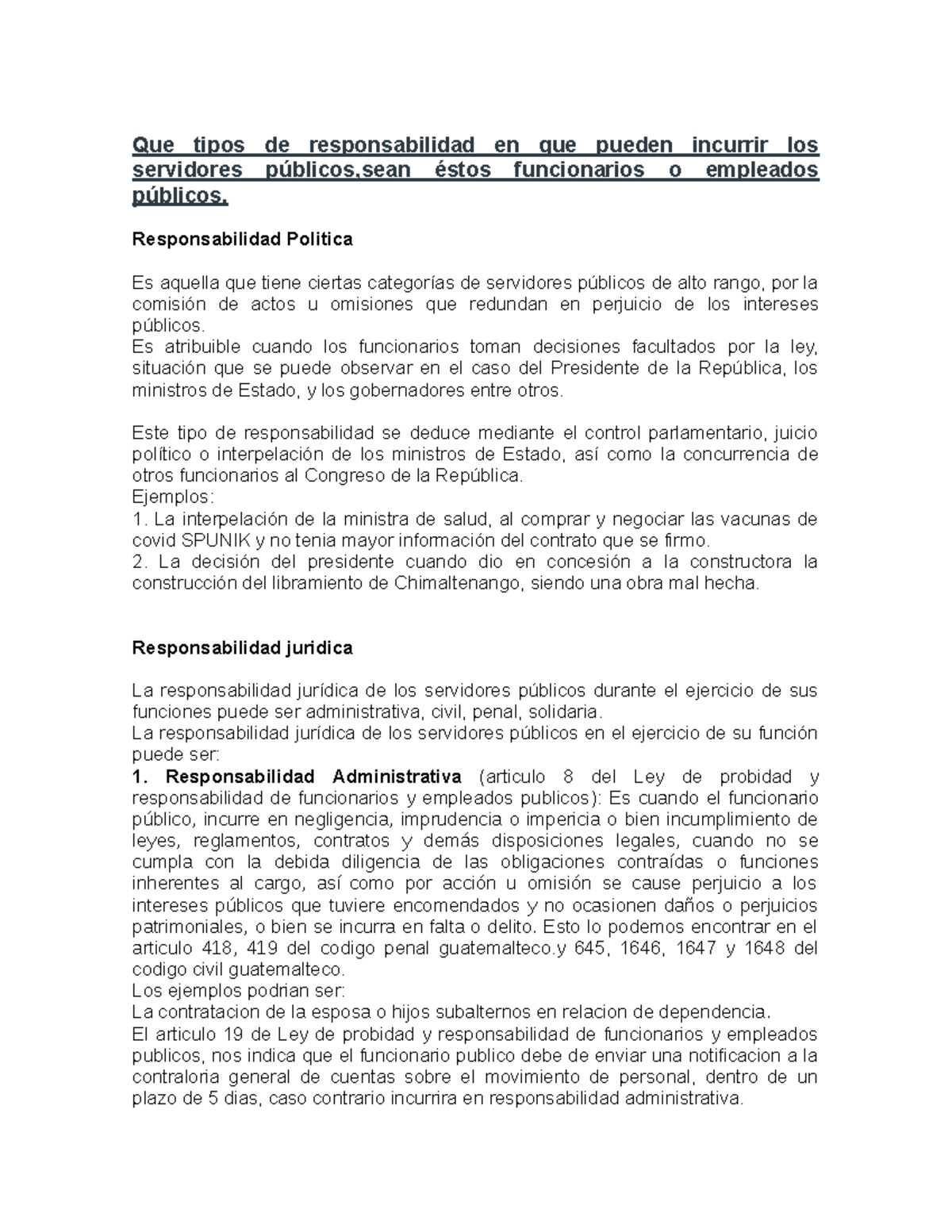 Que tipos de responsabilidad en que pueden incurrir los servidores ...