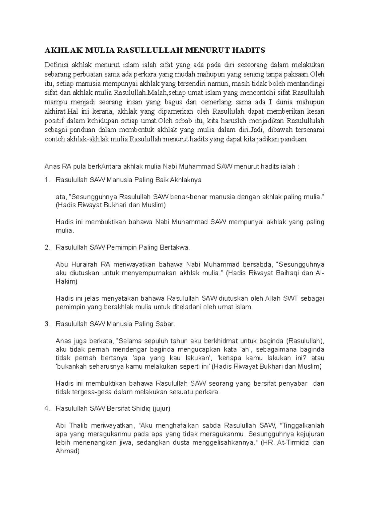 Akhlak Rasulullah SAW Group Assignment - AKHLAK MULIA RASULLULLAH ...