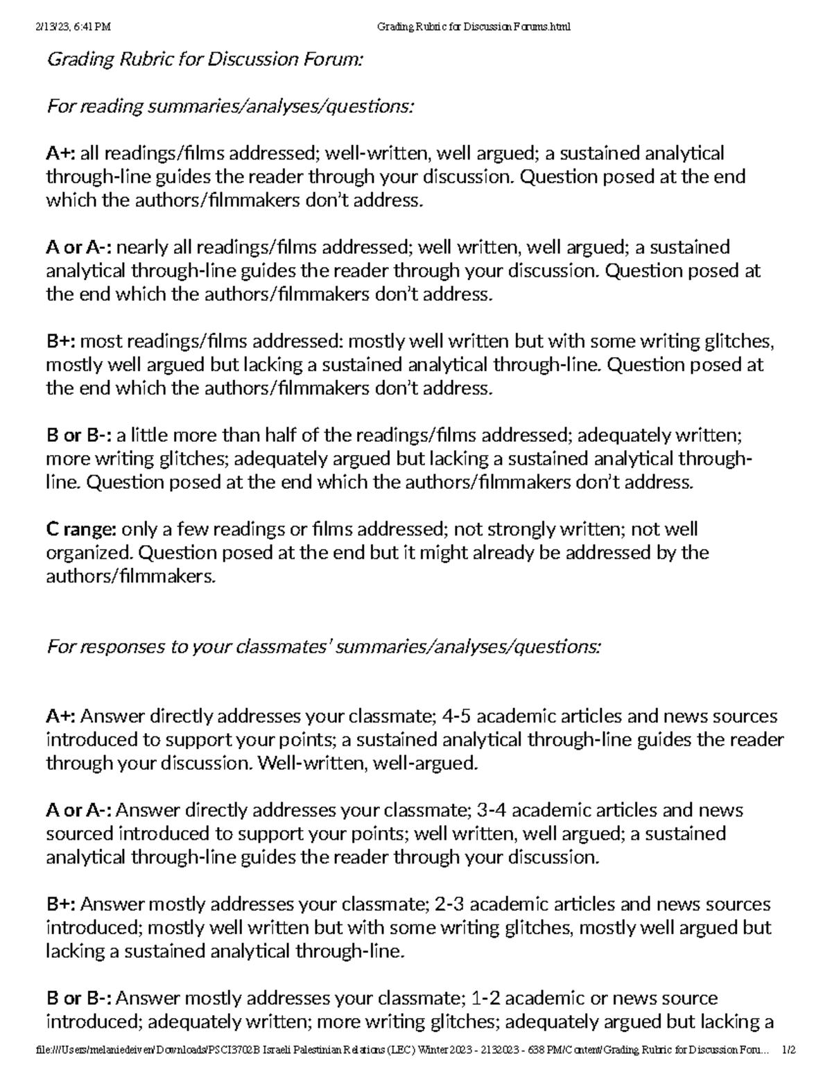 Grading Rubric for Discussion Forums - 2/13/23, 6:41 PM Grading Rubric ...
