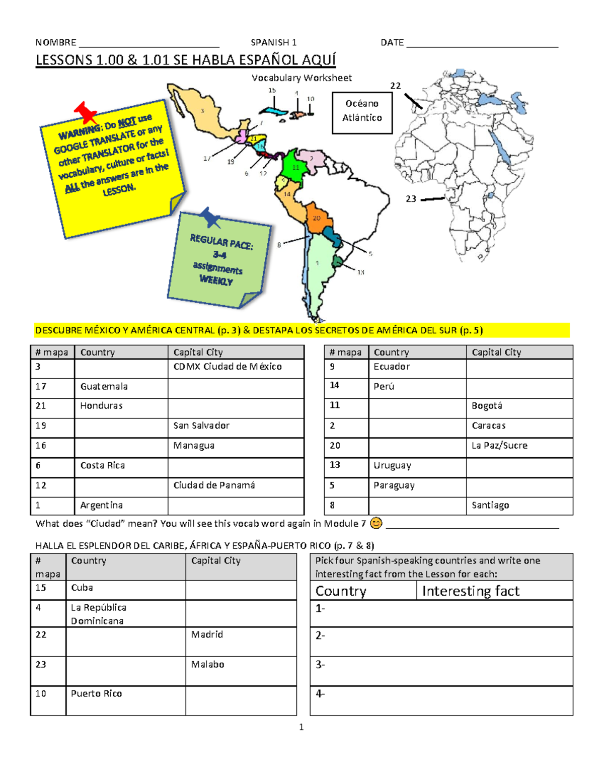 Module 1 vocabulary worksheet - NOMBRE ...