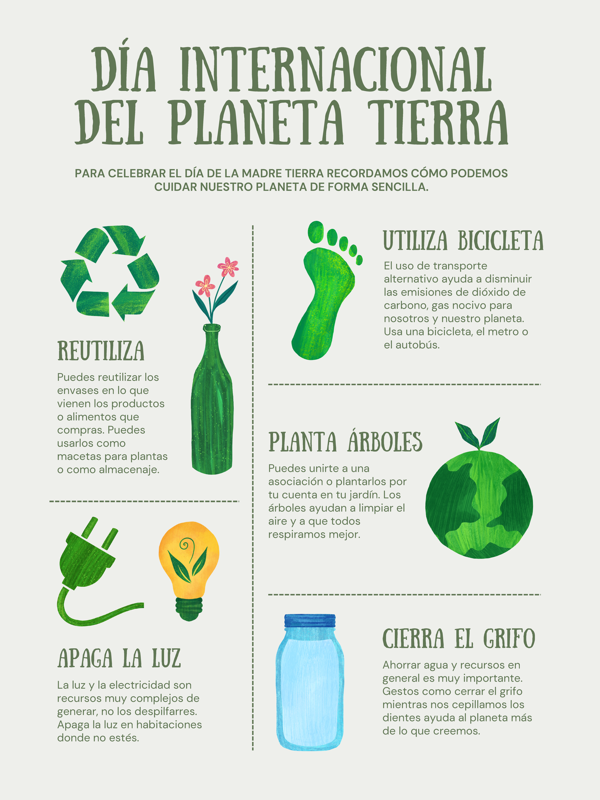 Poster clase dia del planeta tierra ilustrado naive infografia verde ...