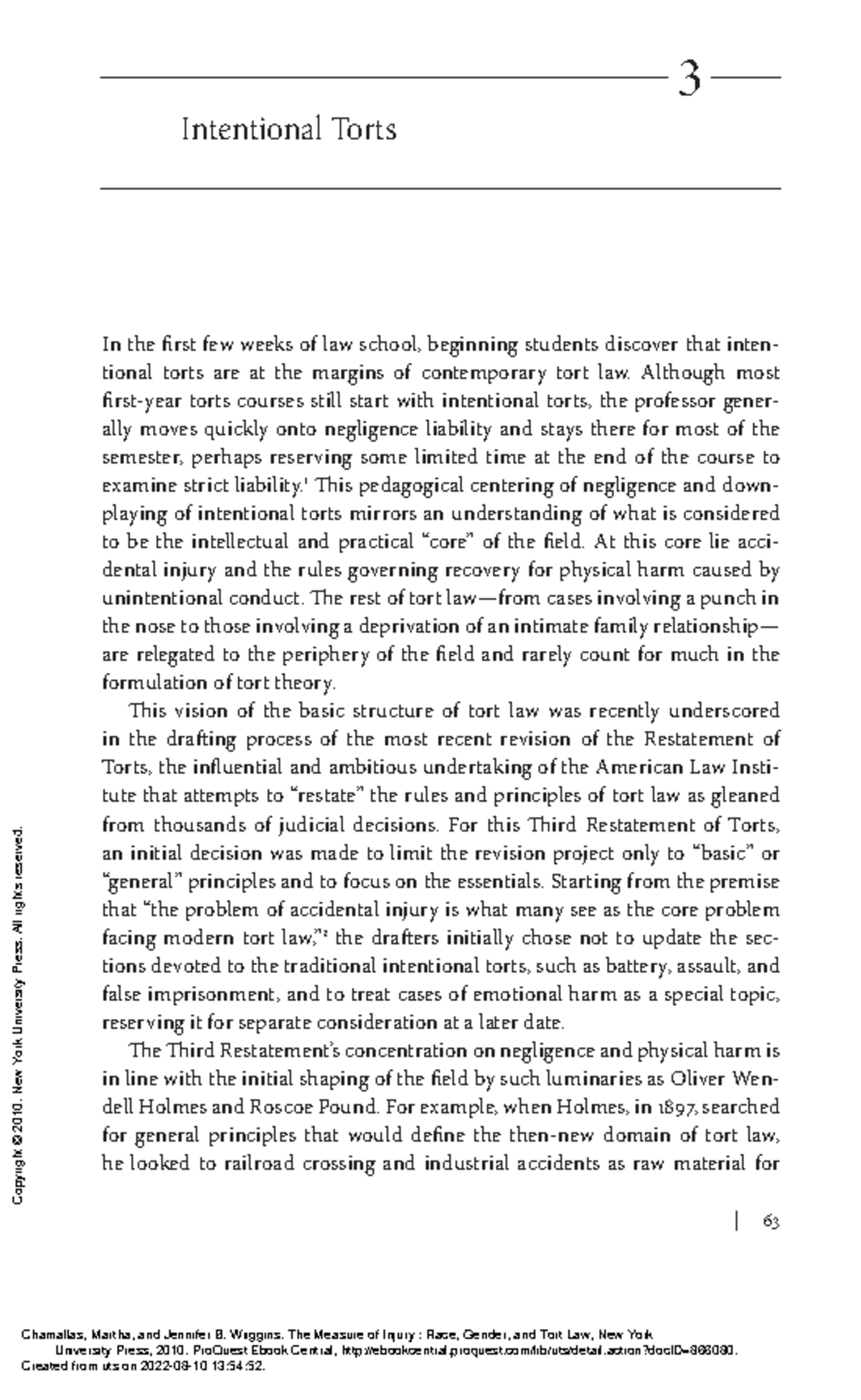 The Measure of Injury Race Gender and Tort Law - (3 Intentional Torts) - | 63 3 Intentional ...