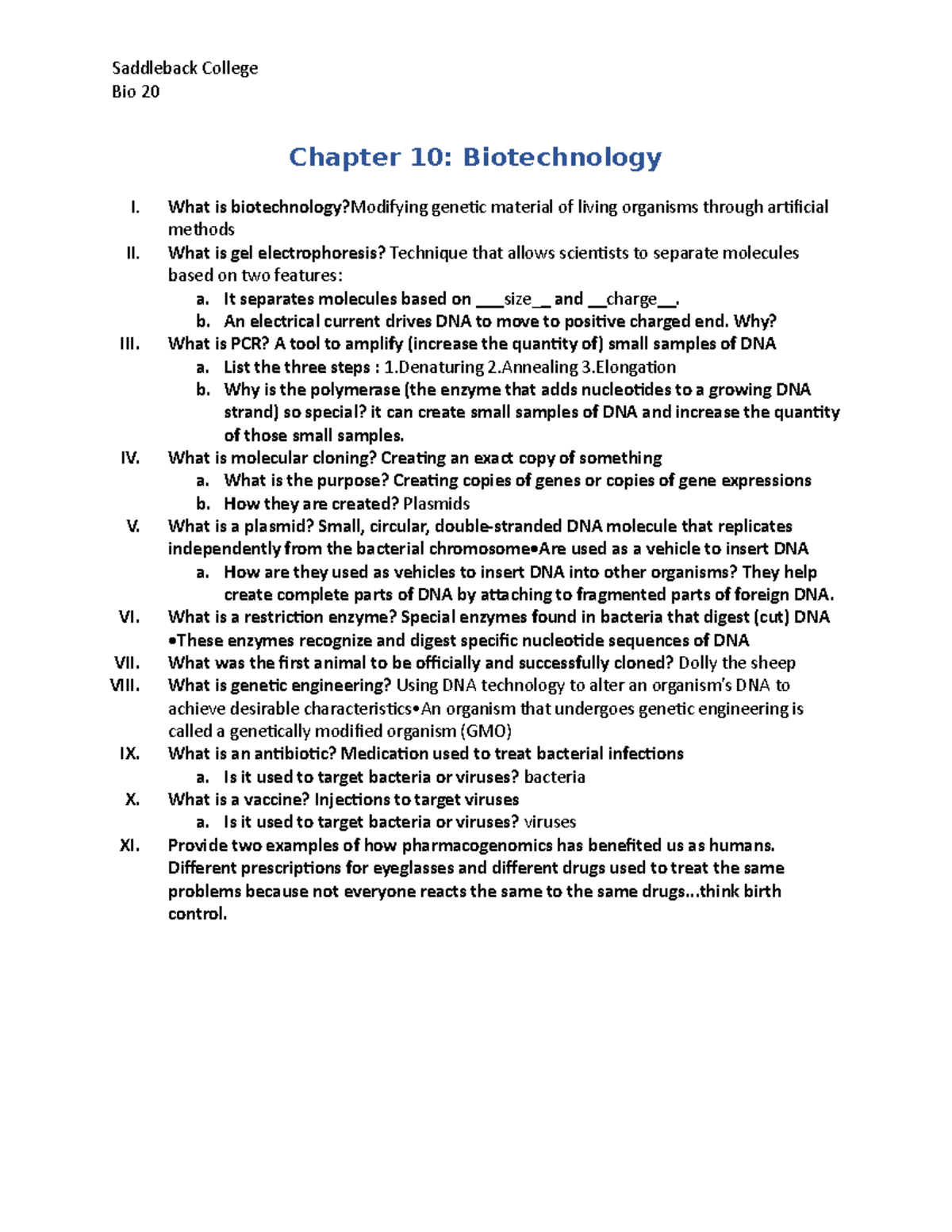 Chapter 10 Study Guide - Saddleback College Bio 20 Chapter 10 ...