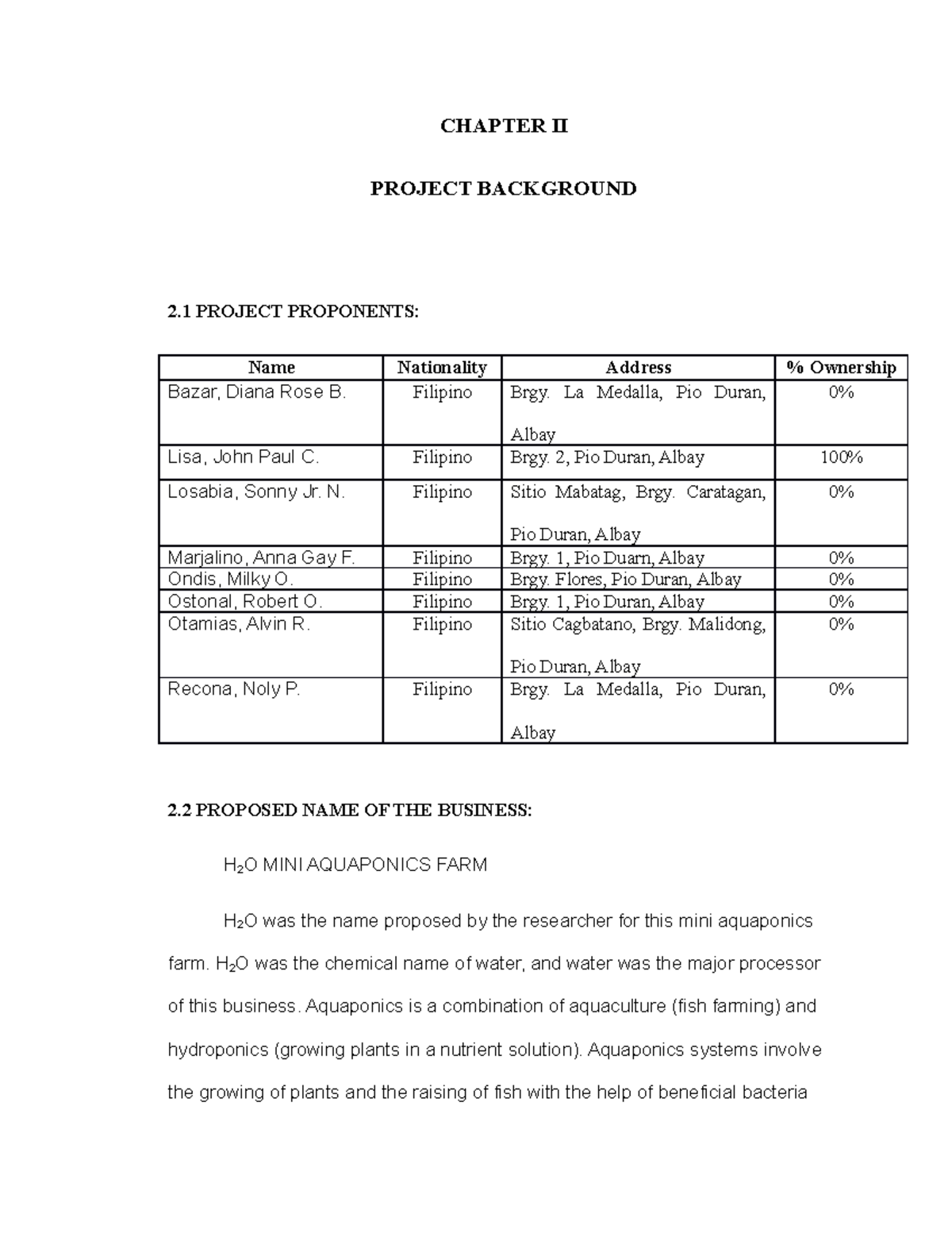 Chapter-II - Feasibility Study Chapter II - CHAPTER II PROJECT ...