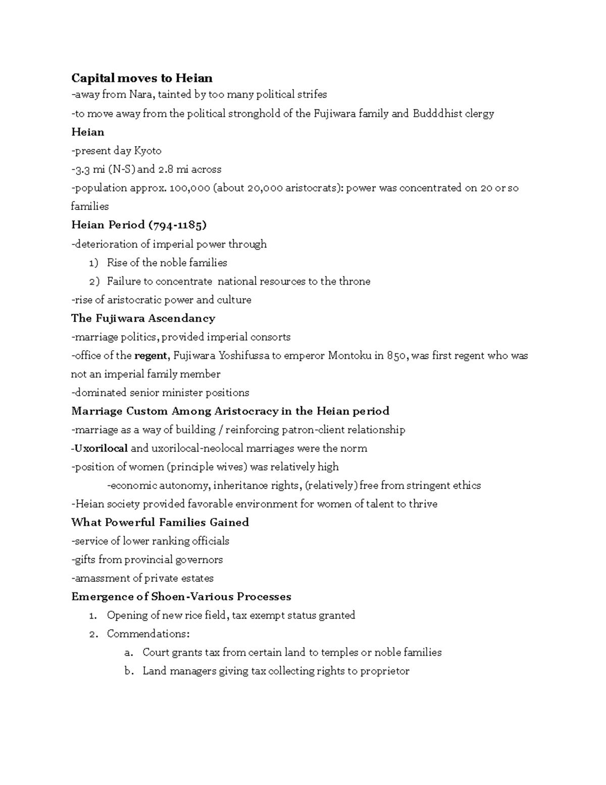 Japanese History Notes 5 - Capital moves to Heian - away from Nara ...