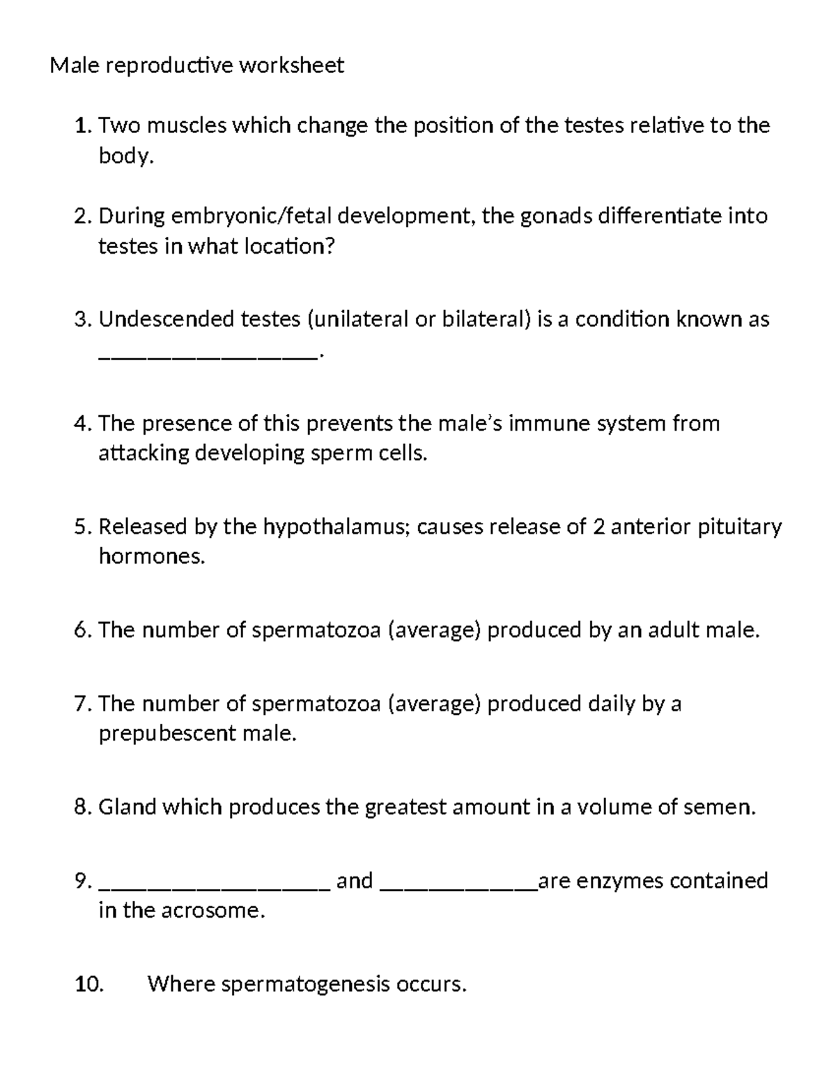 Male reproductive worksheet - Two muscles which change the position of ...