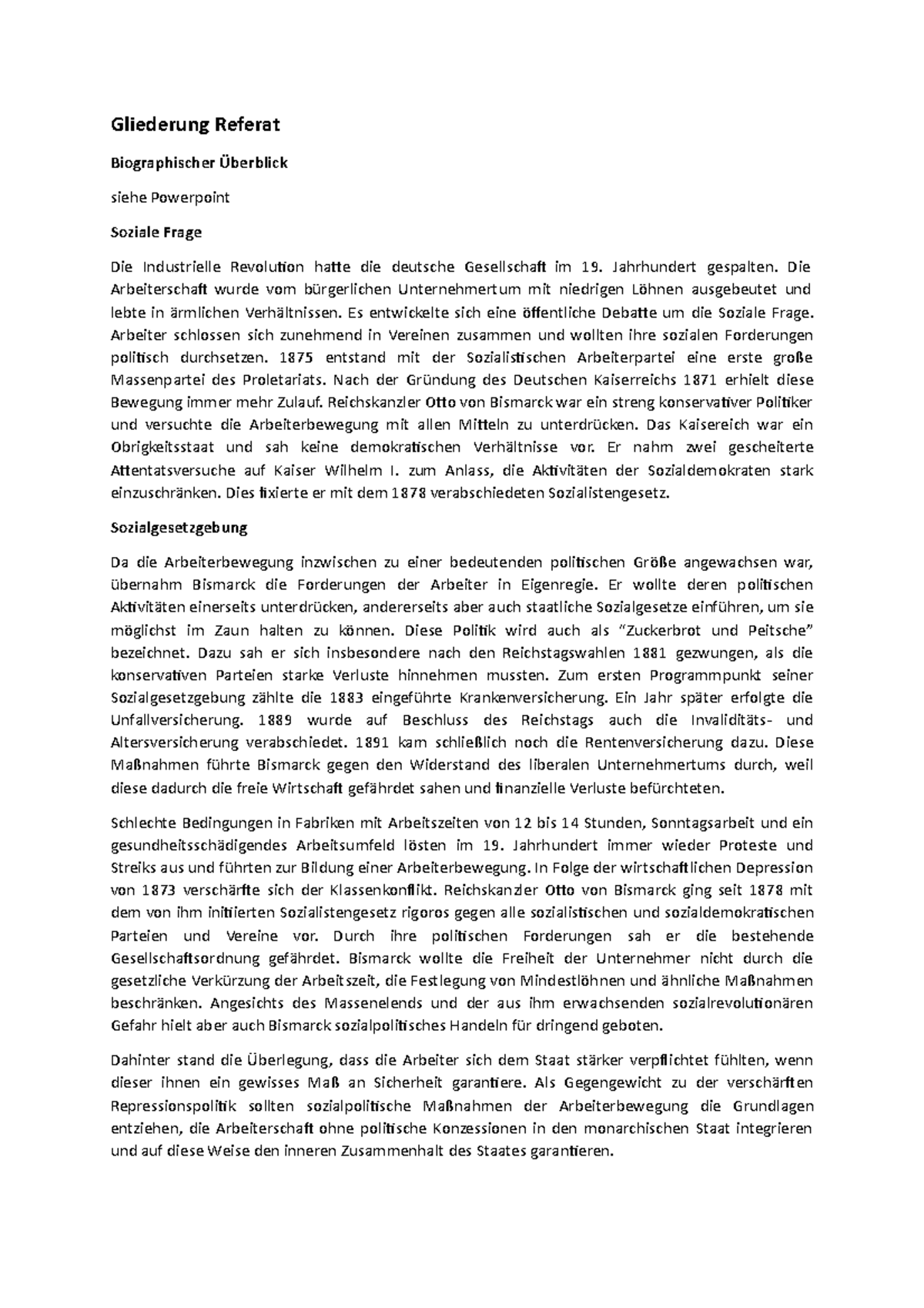 Gliederung Referat - Mitschriften aus Sozialpolitik - Gliederung ...