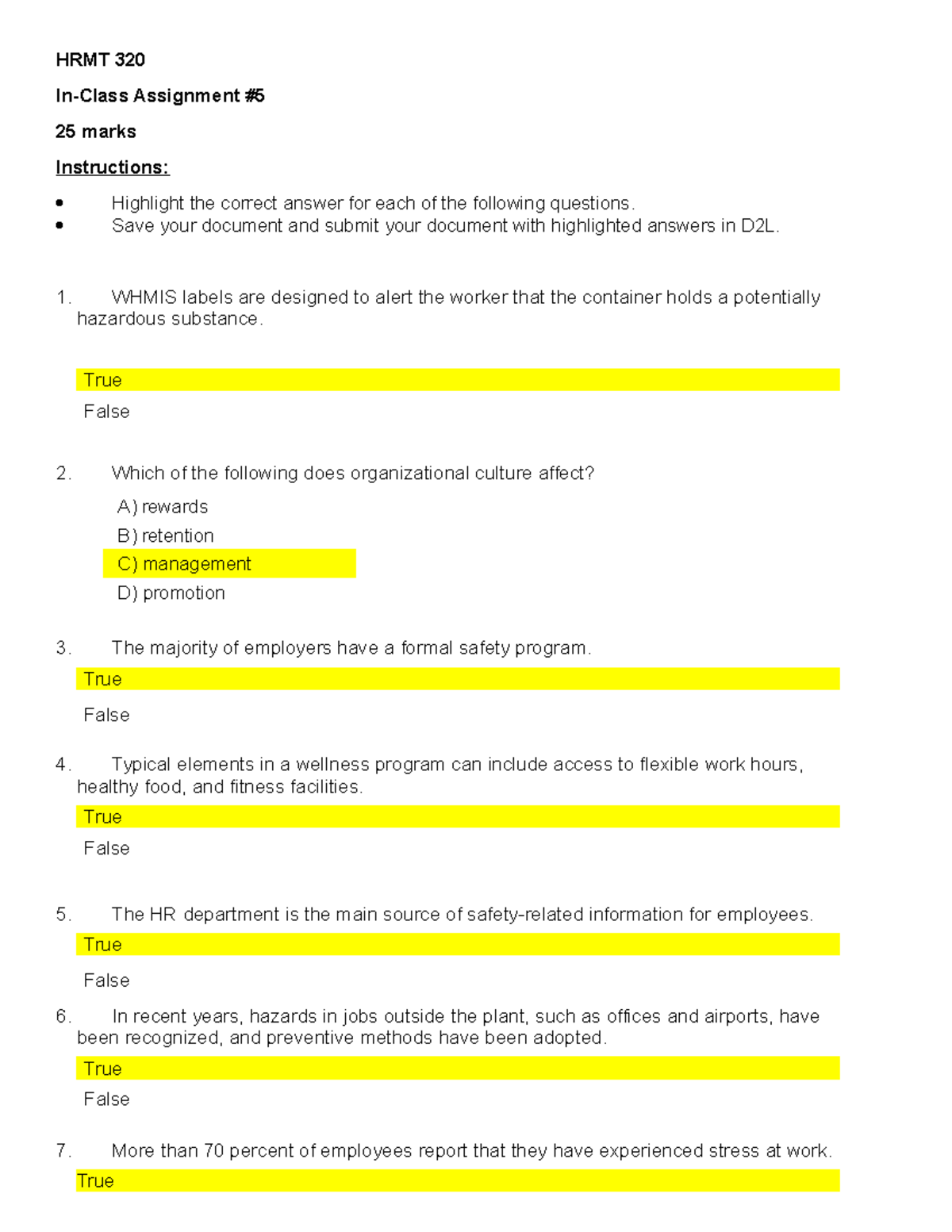 In-Class Assignment 5 - HRMT 320 In-Class Assignment # 25 marks ...