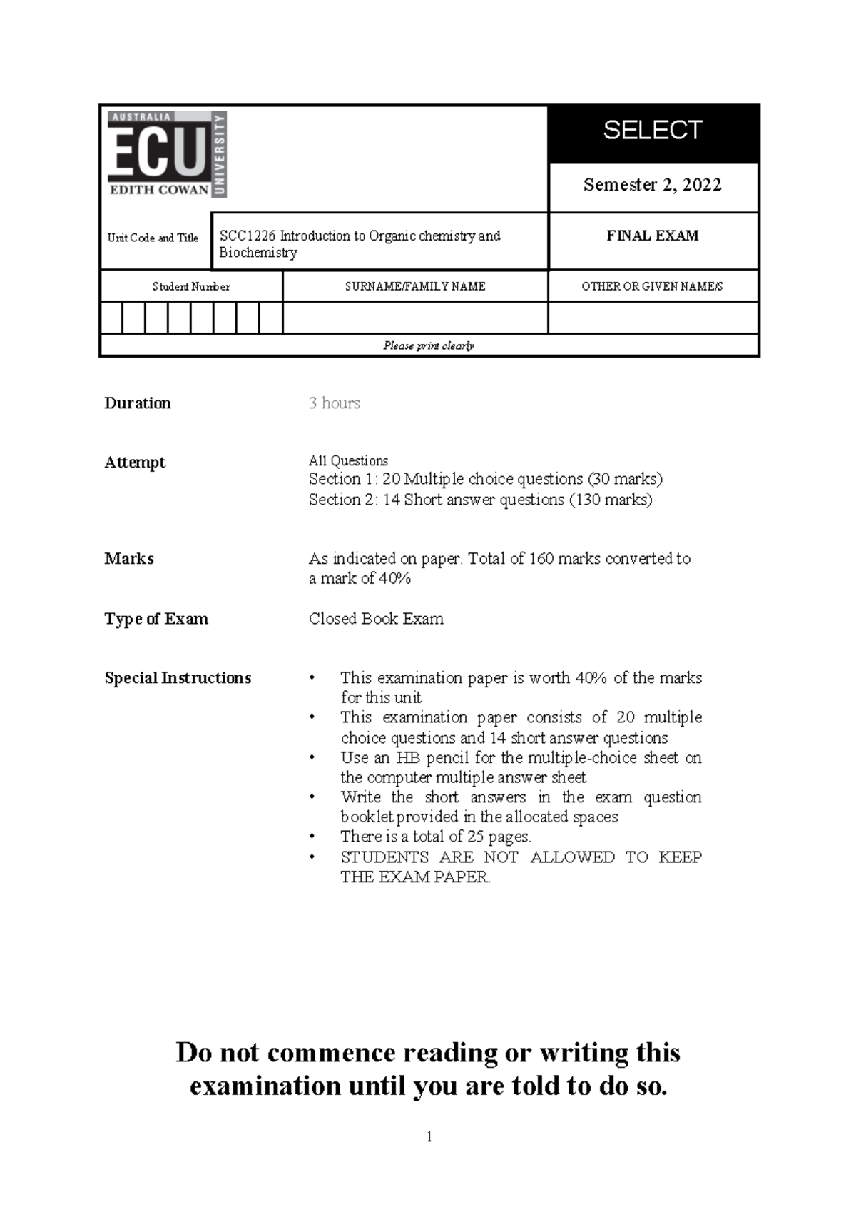 Exam paper ans inc 2022 2 - SELECT Semester 2, 2022 Unit Code and Title ...