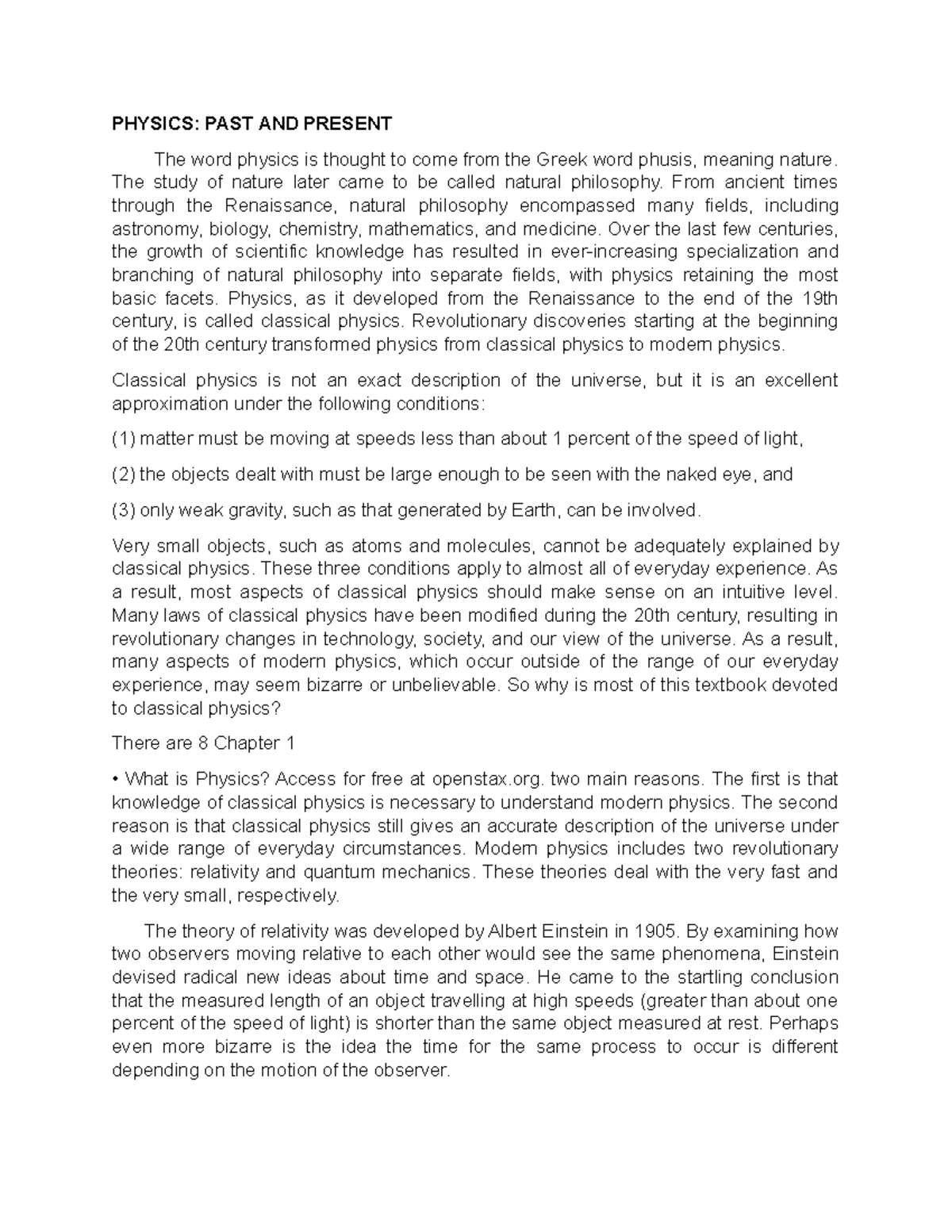 Physics- PAST AND Present - PHYSICS: PAST AND PRESENT The word physics ...