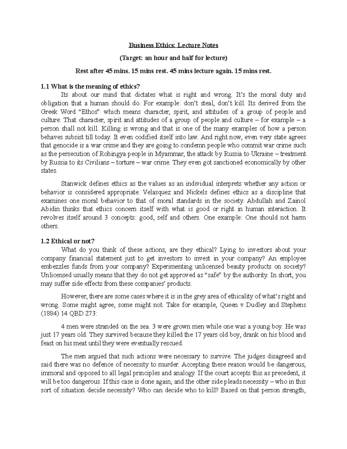 Business Ethics - A summary of BE - Business Ethics: Lecture Notes ...