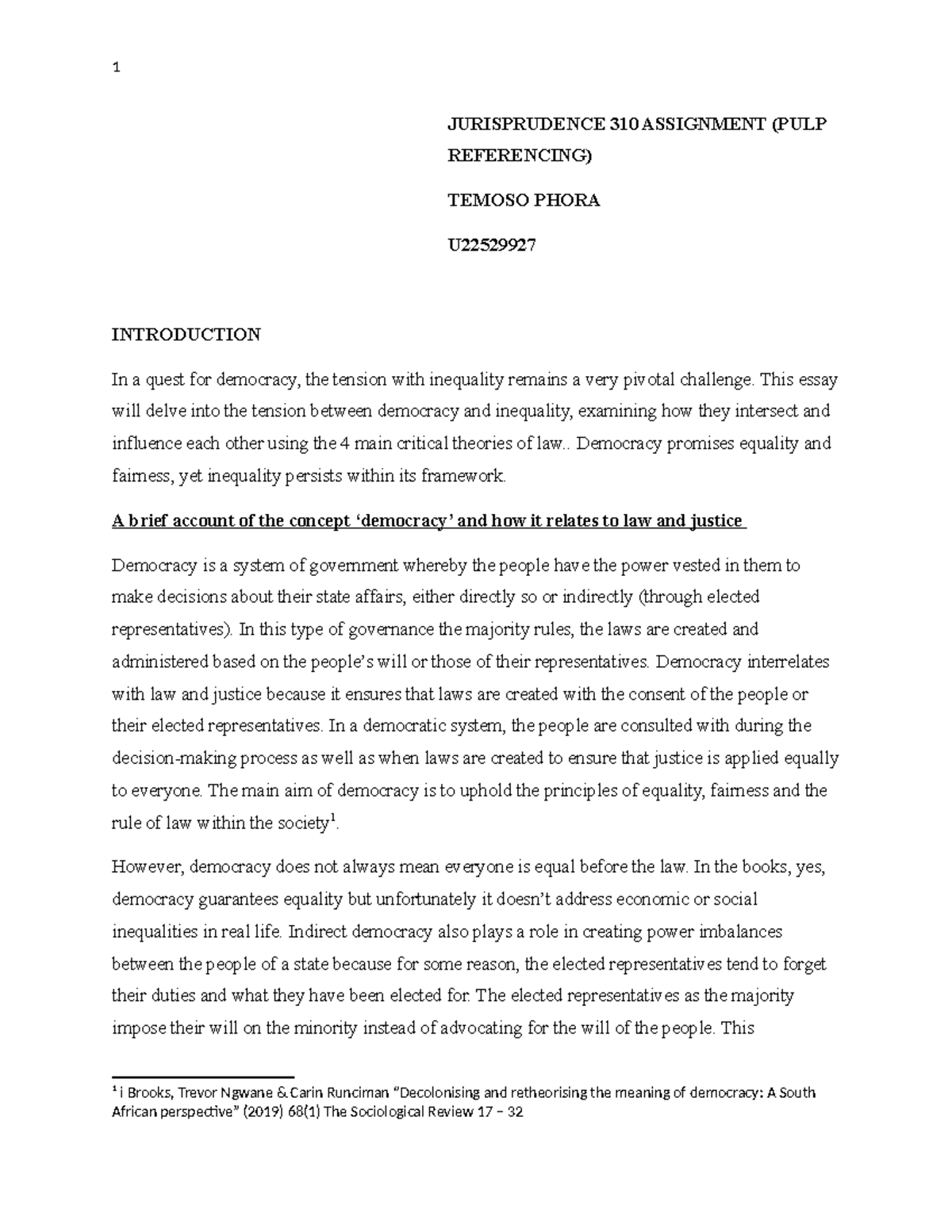 JUR 310 Assignment - JURISPRUDENCE 310 ASSIGNMENT (PULP REFERENCING ...