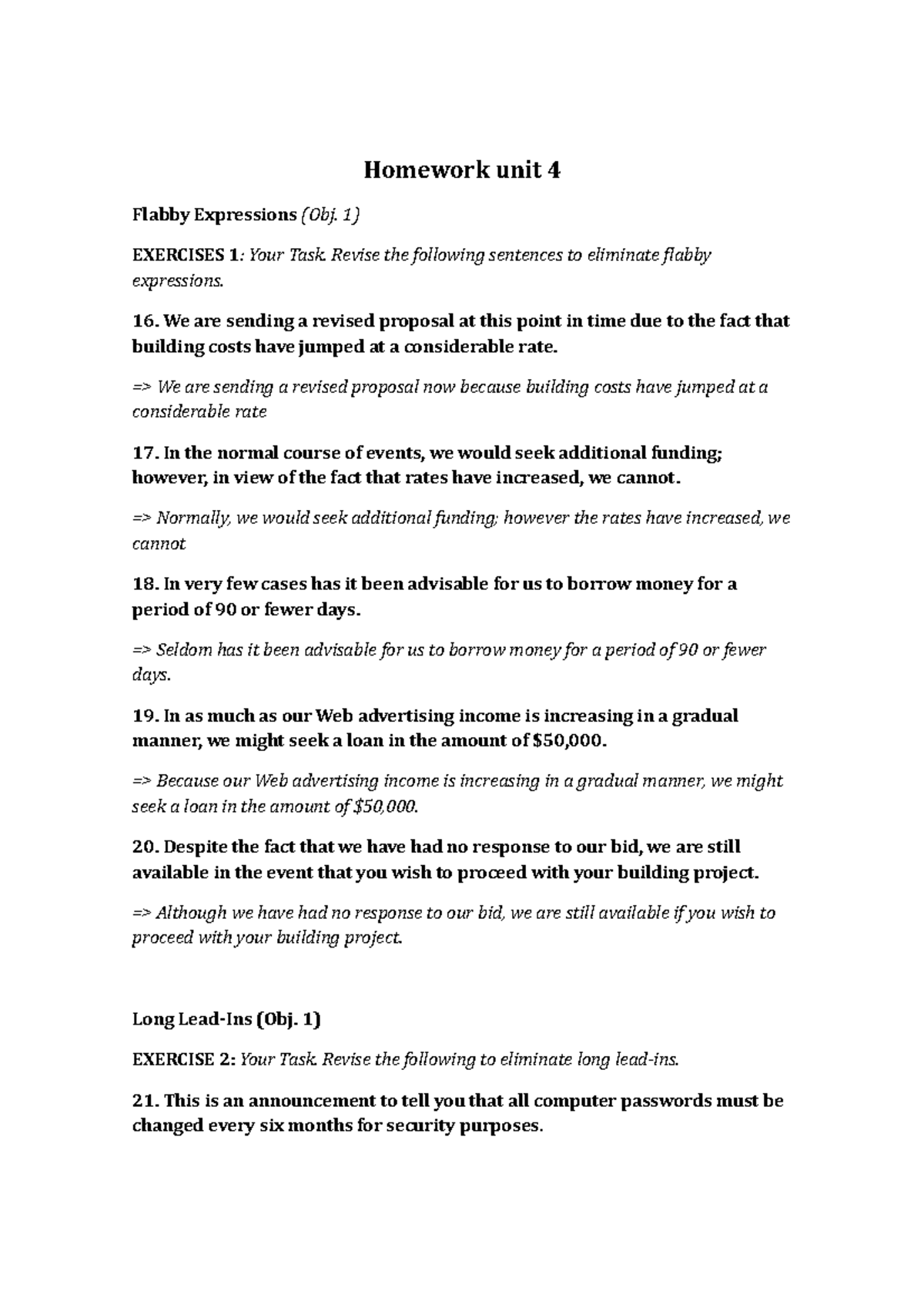 Business communication homework unit 4 - Homework unit 4 Flabby ...