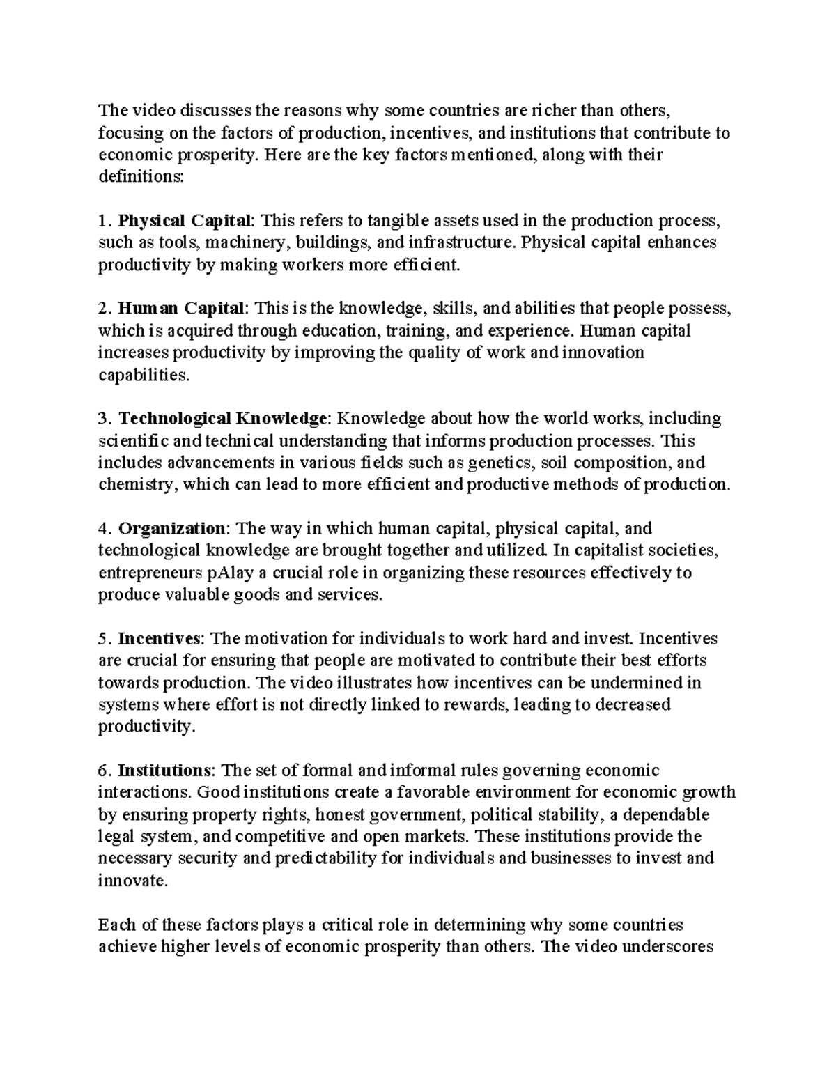 HW Development Economics 19-2 - The video discusses the reasons why ...