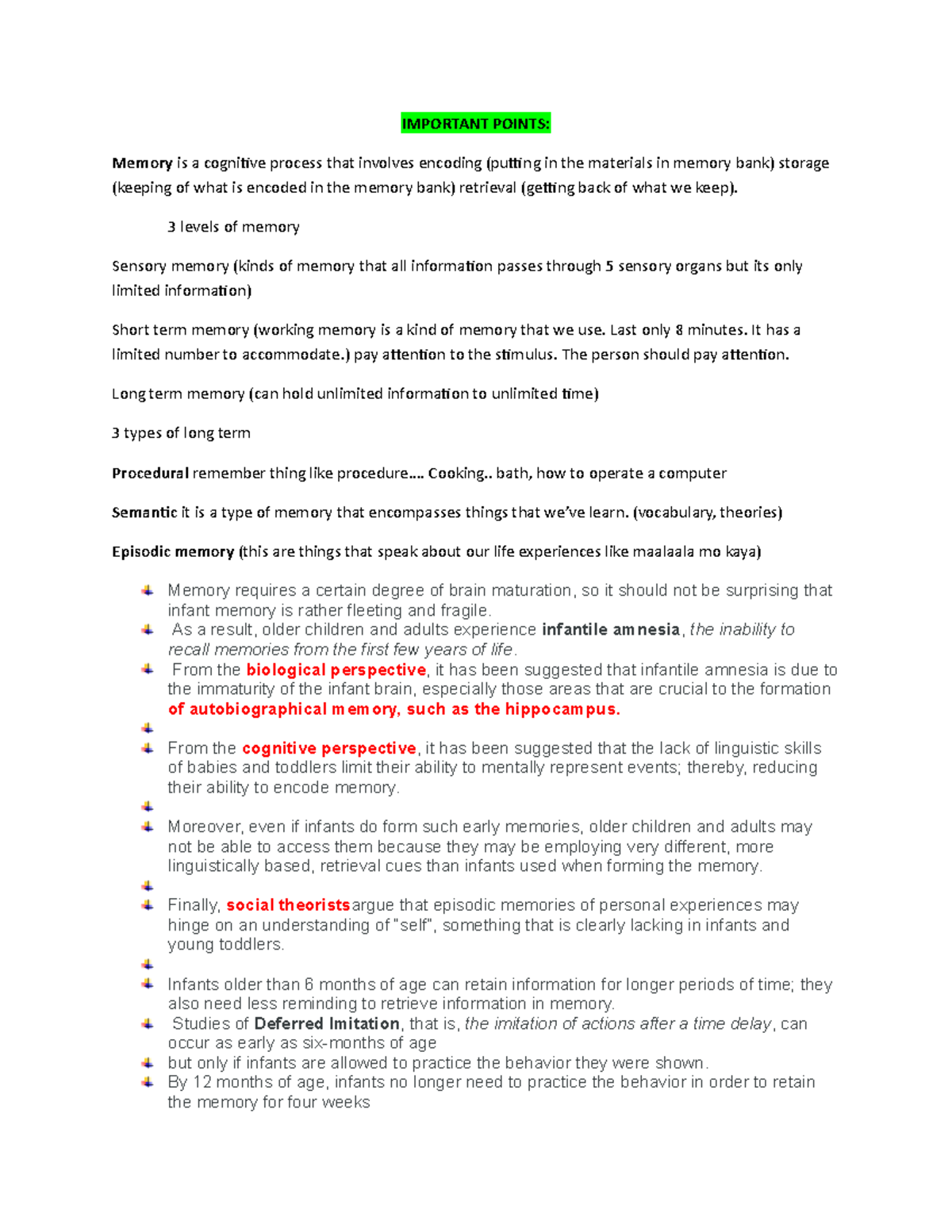 Notes ON Memory Aphasia - IMPORTANT POINTS: Memory is a cognitive ...