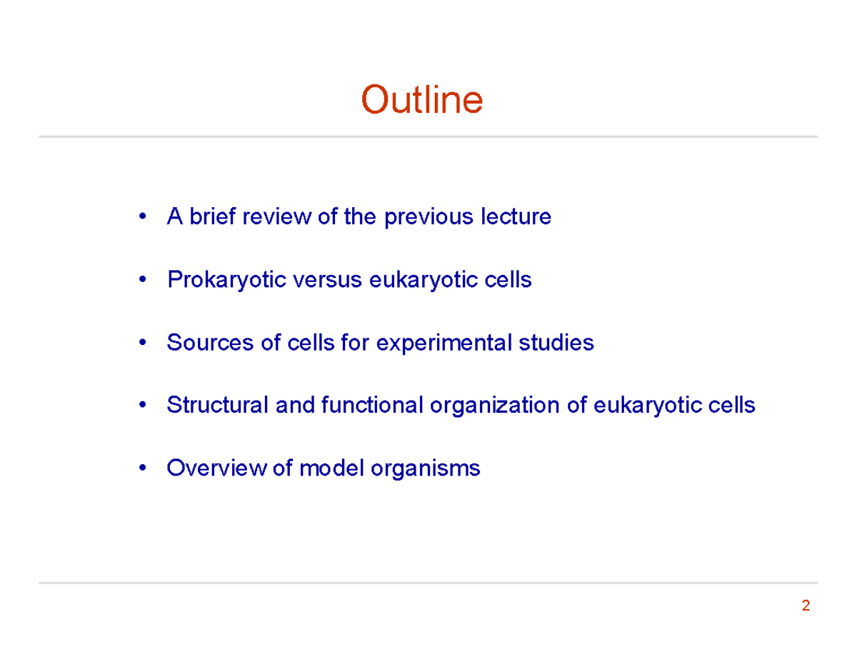 Prokaryotic vs eukaryotic - Outline A brief review of the previous ...