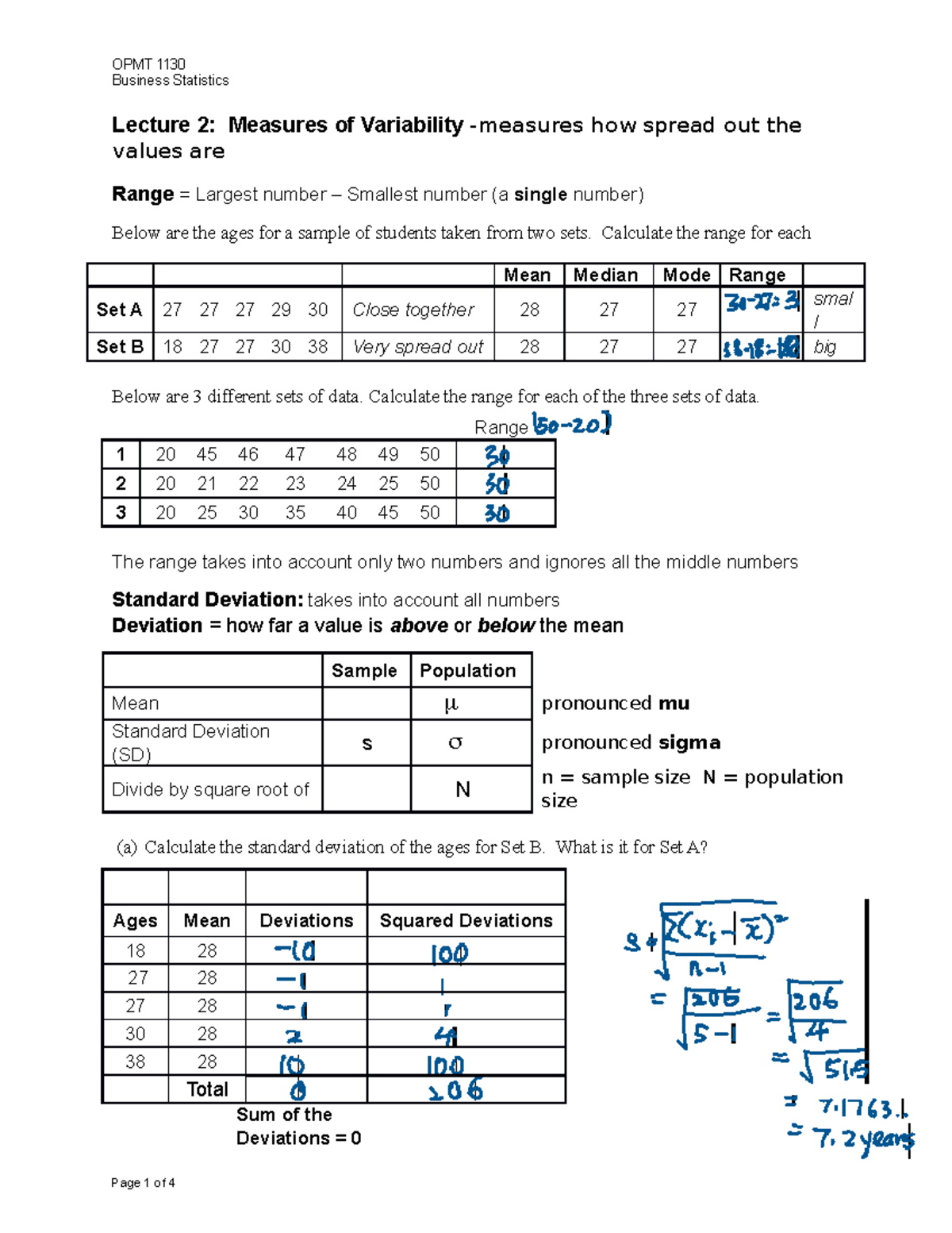 Lecture 2 Answer - mmmm - Business Statistics Lecture 2: Measures of ...