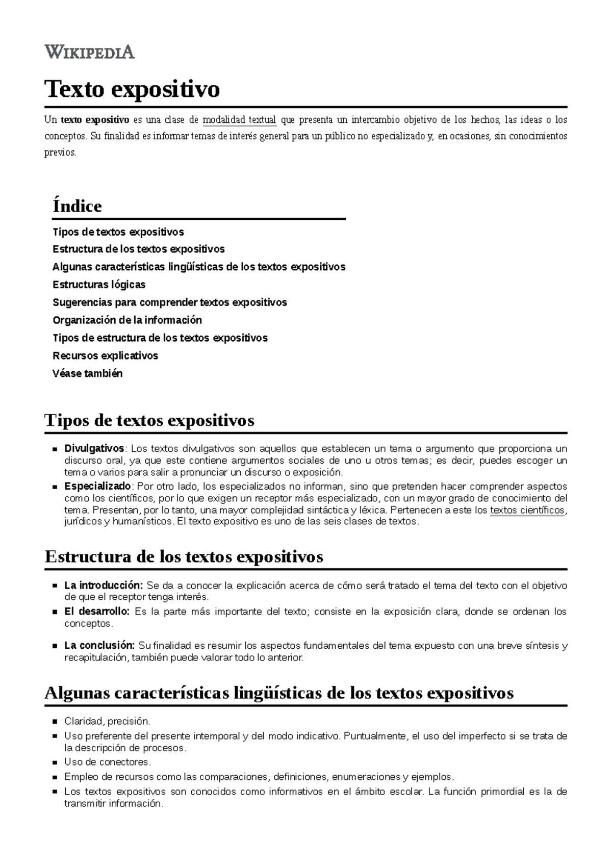 U11 pp 267 texto expositivo - Texto expositivo Un texto expositivo es ...