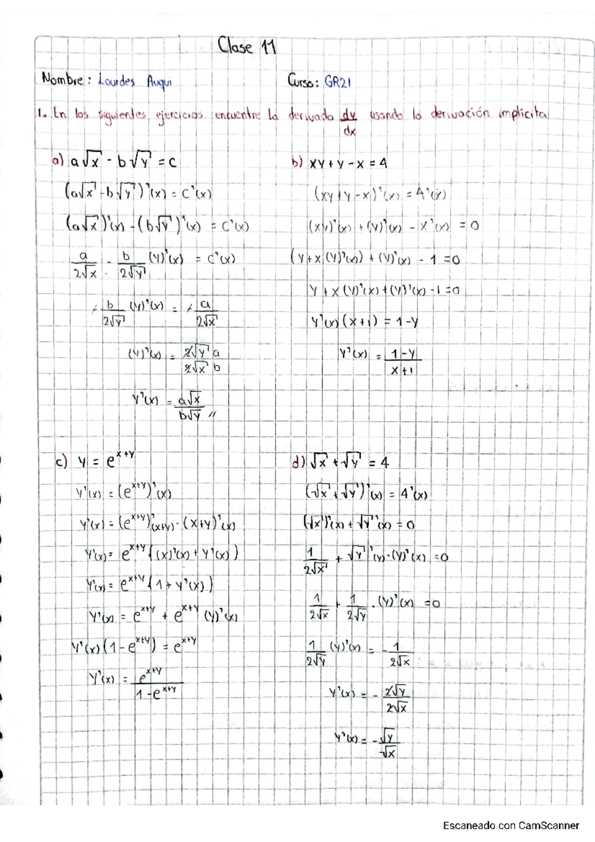 tarea de derivadas - Cálculo en una Variable - Studocu